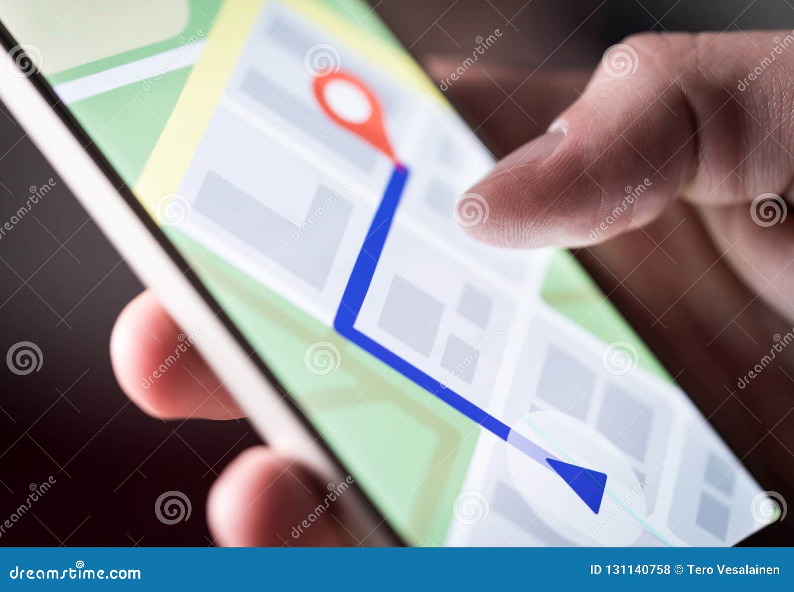 Map Application in Smartphone. Man Navigating in City with Mobile Phone ...