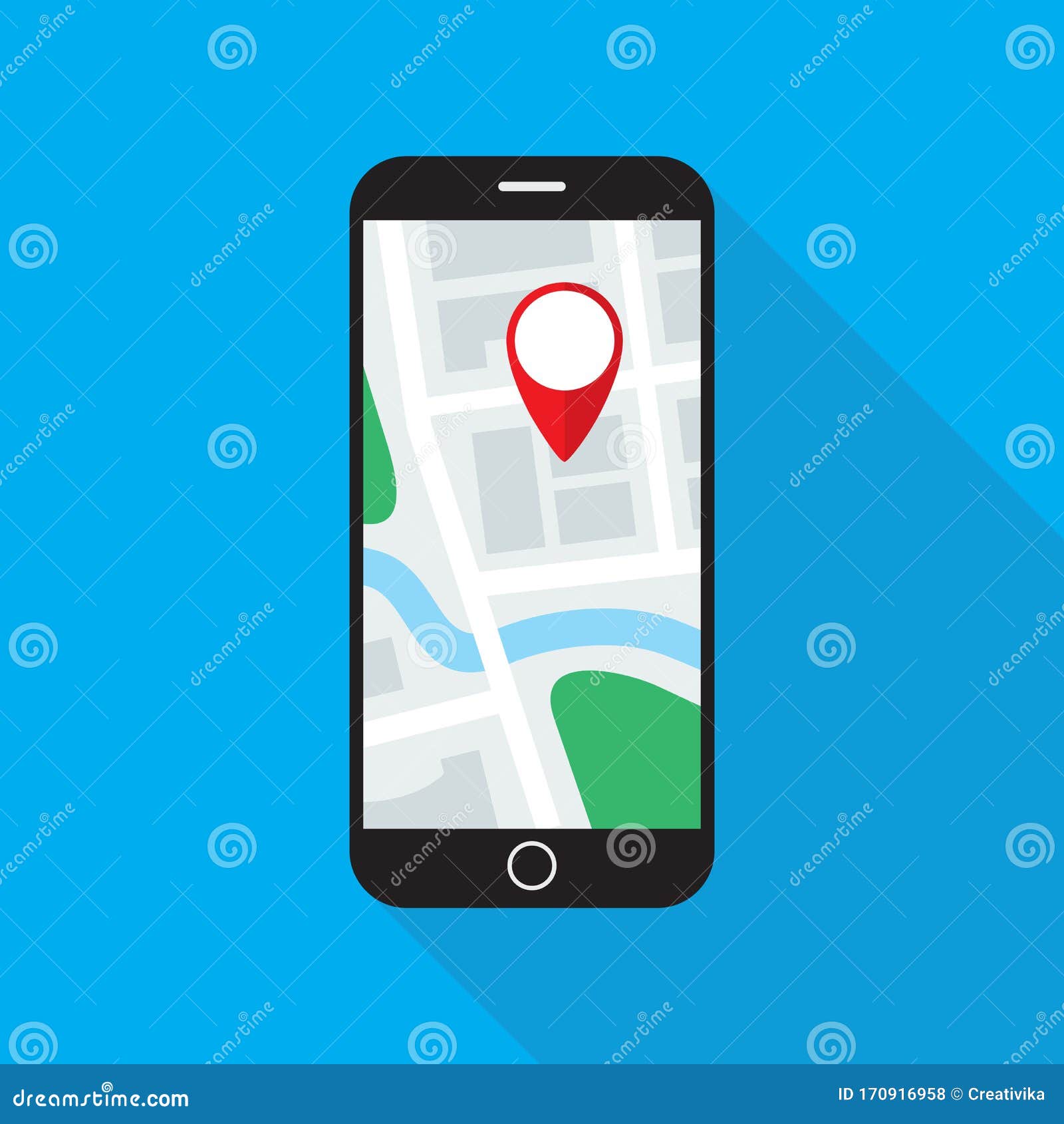 Map Application on Smartphone Monitor Flat Design Icon Stock Vector ...
