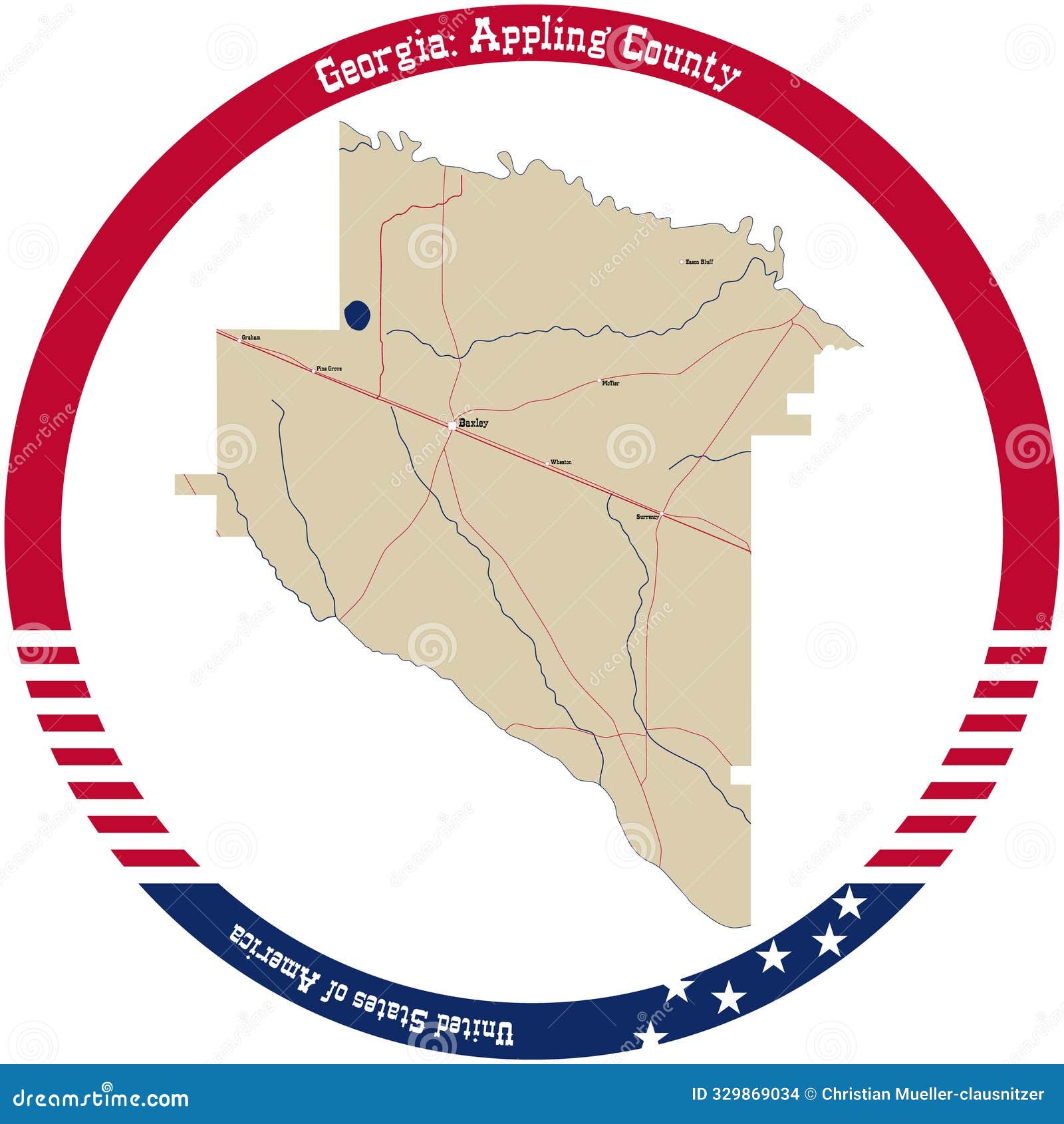 Map of Appling County in Georgia, USA Stock Illustration - Illustration ...