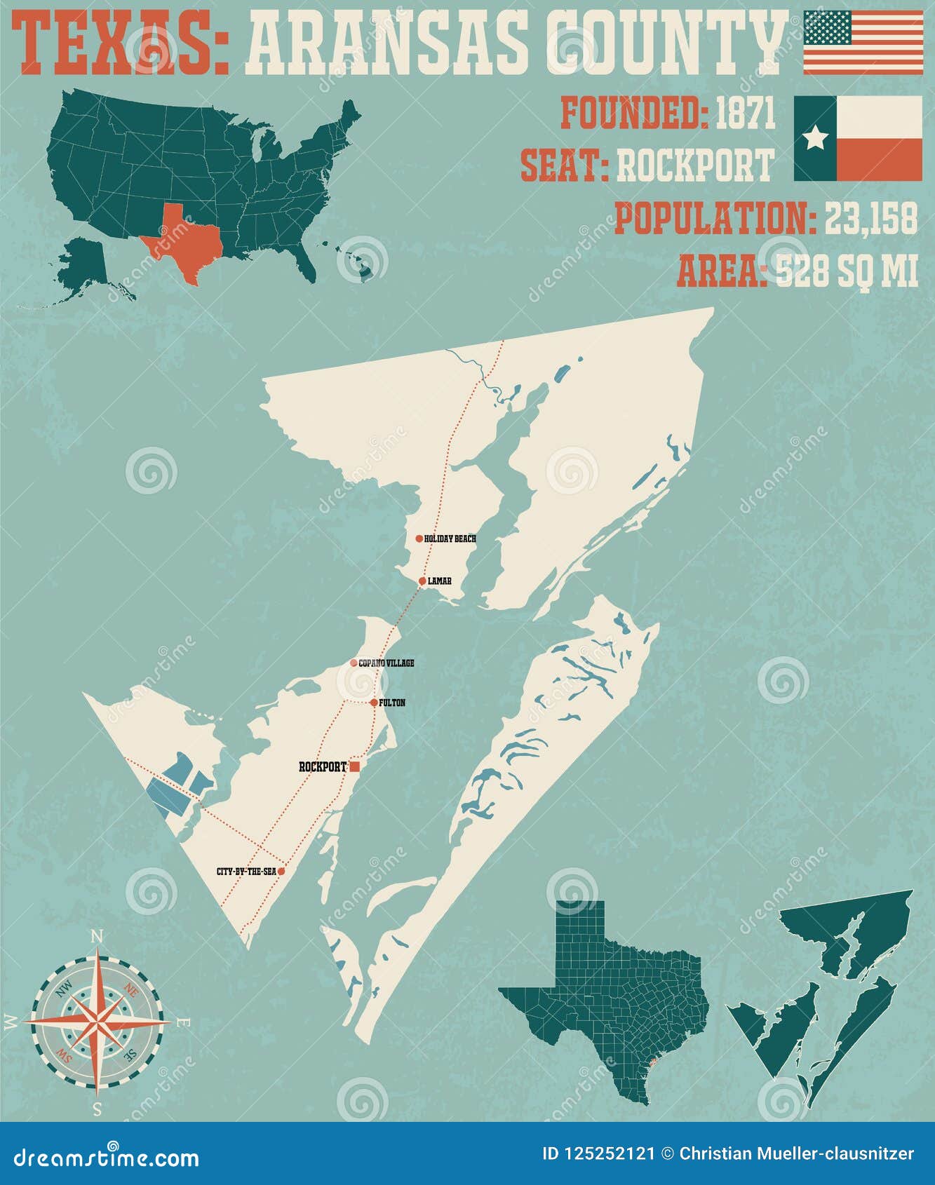 Map of Aransas County in Texas Stock Vector - Illustration of united ...