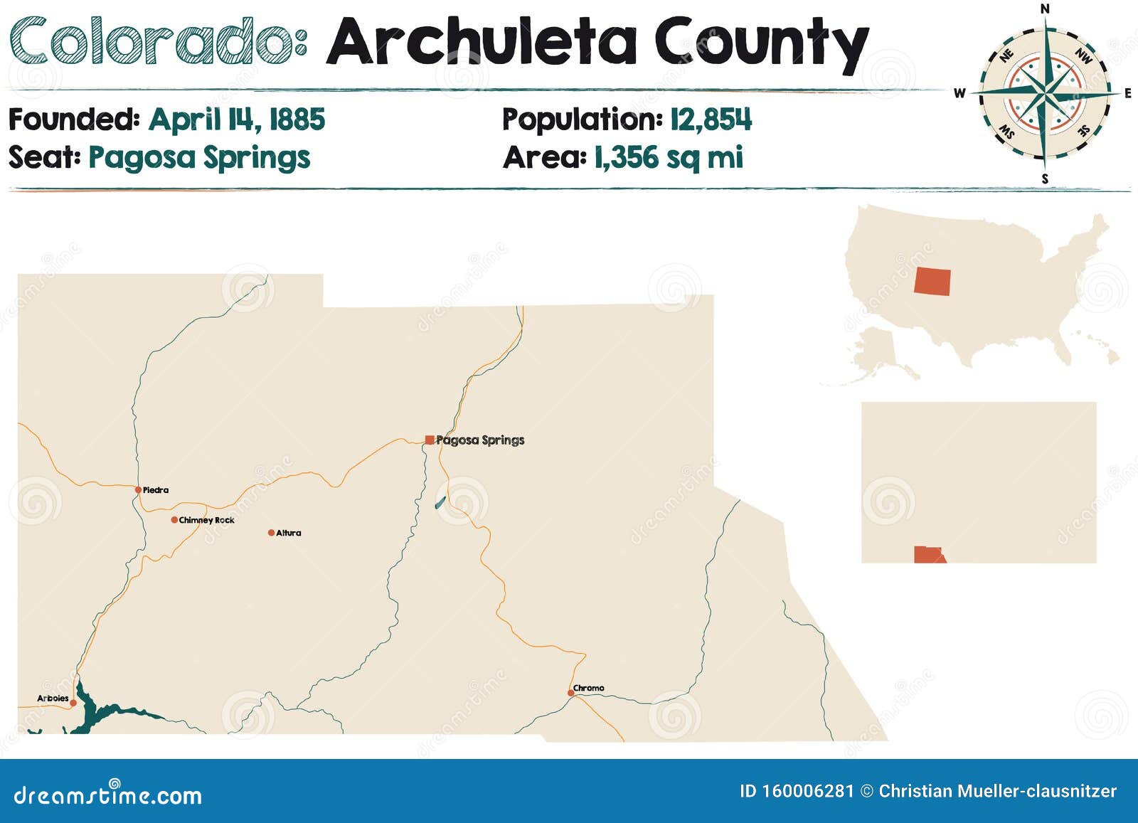 Map of Archuleta County in Colorado Stock Vector - Illustration of city ...