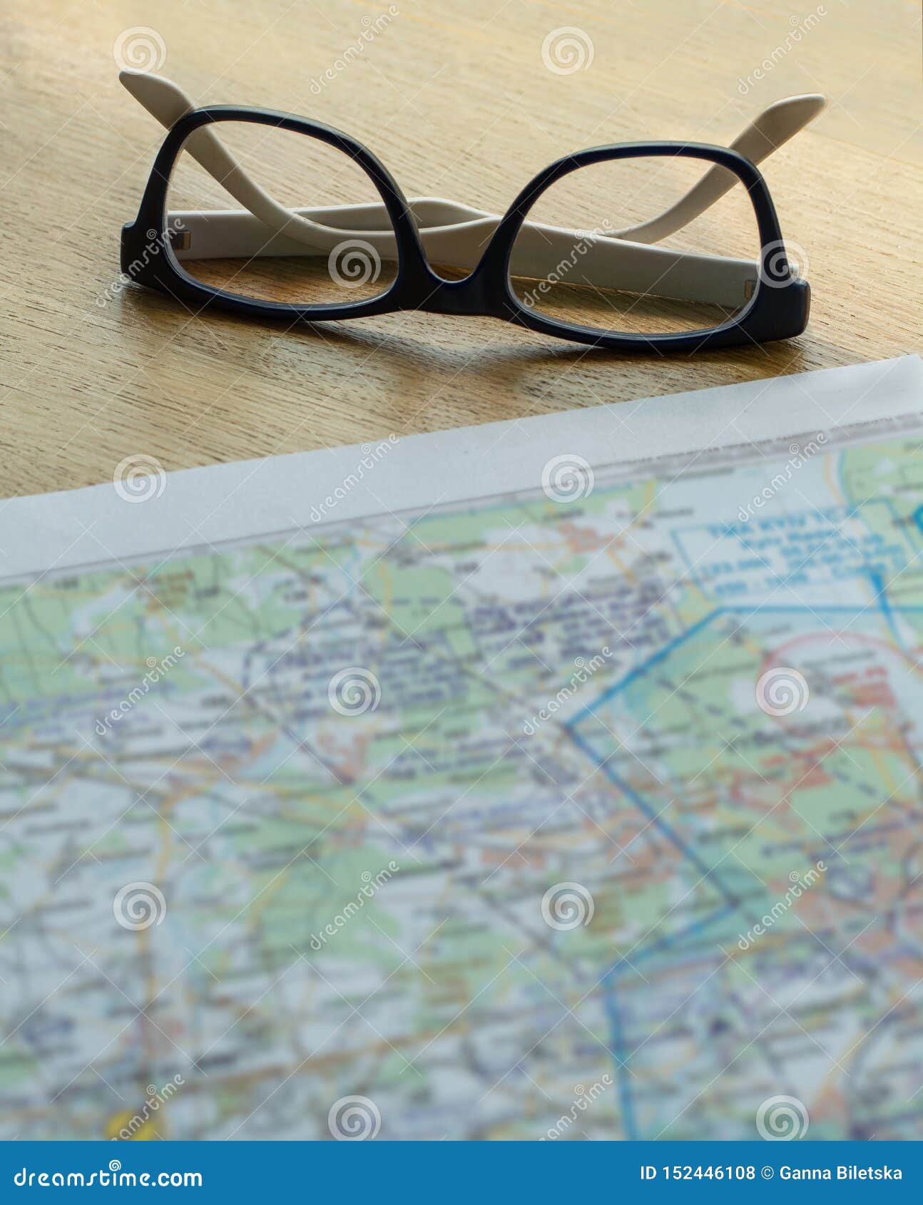 The Map of the Area is Blurred and Near Glasses for Poor Vision with ...