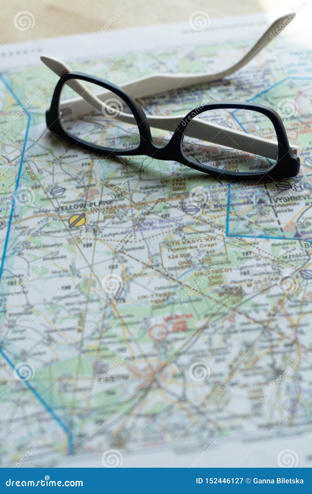 The Map of the Area is Blurred and Near Glasses for Poor Vision with ...