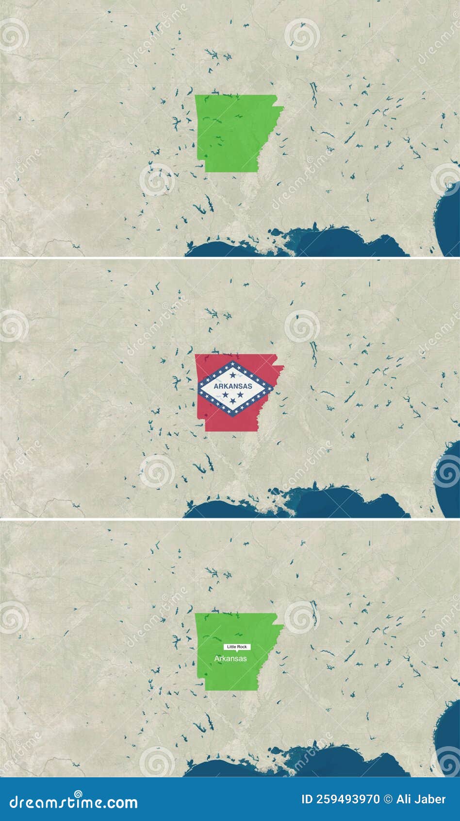 The Map of Arkansas with Text, Textless, and with Flag Stock ...