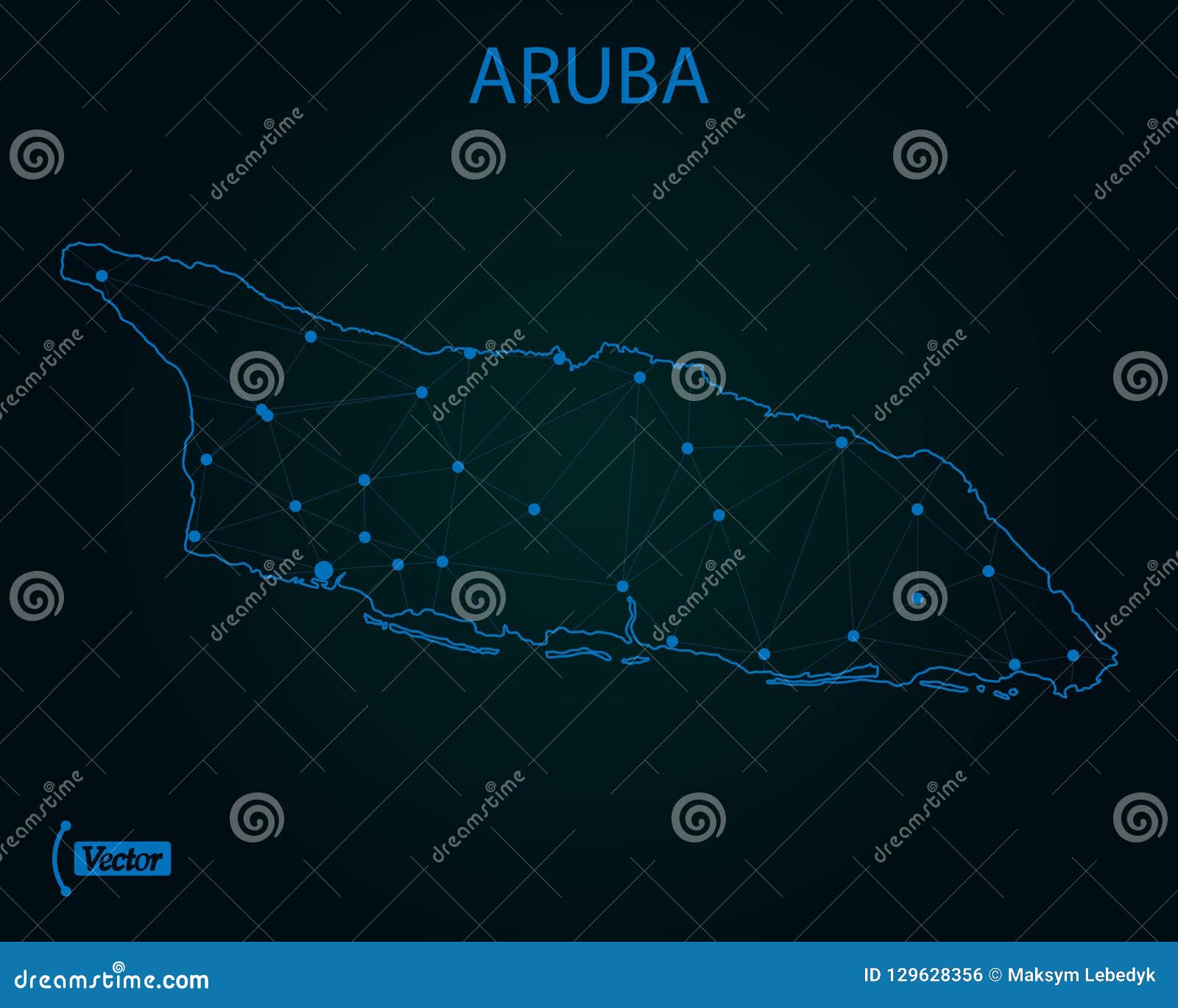 Glowing Map Of Aruba, Modern Blue Outline Map Stock Photo ...