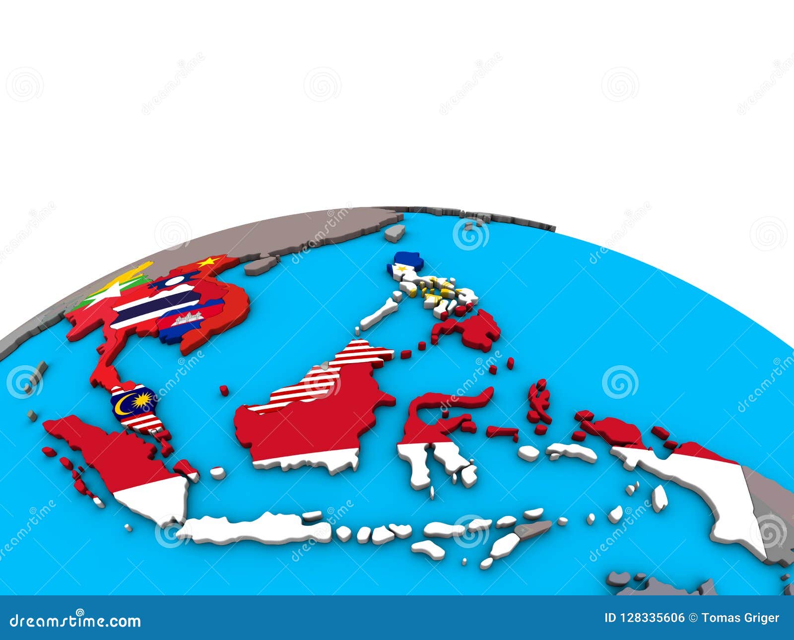 Map of ASEAN Memeber States with Flags on Globe Stock Illustration ...