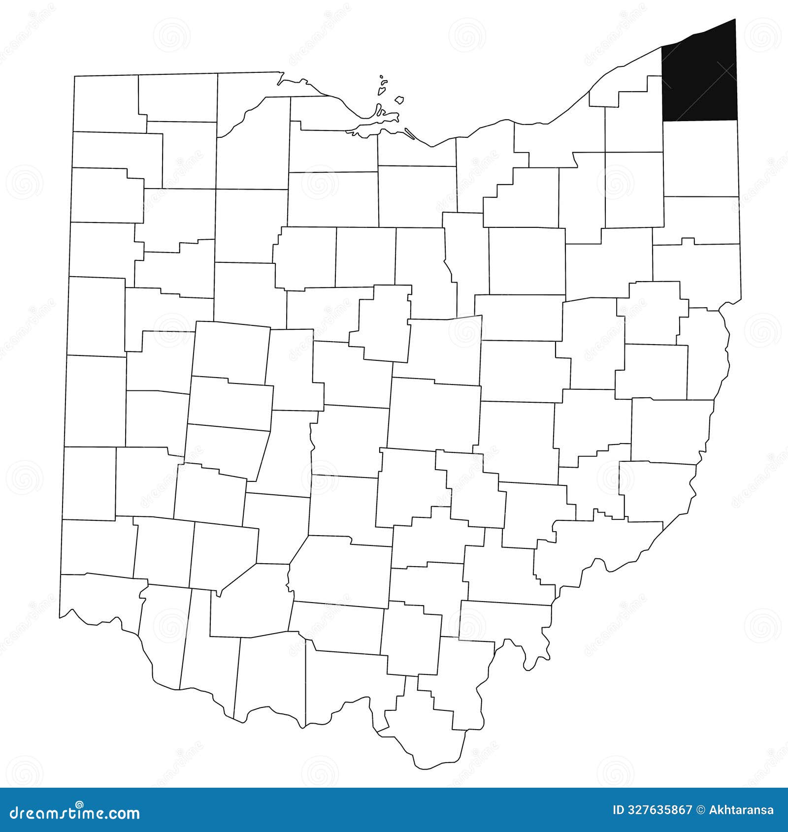 Map of Ashtabula County in Ohio State on White Background. Single ...