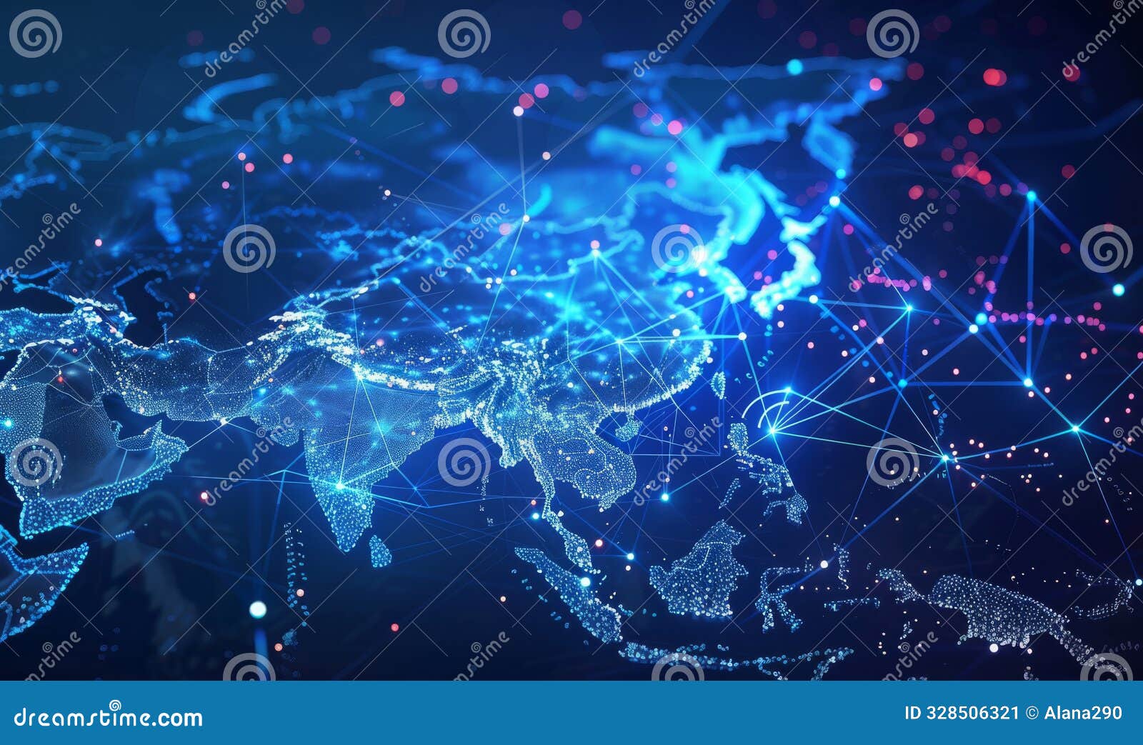 Map of Asia with Global Connection Lines and Glowing Lights. Worldwide ...