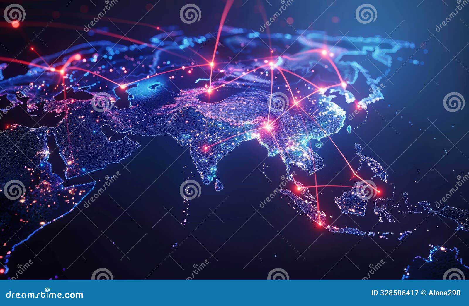 Map Of Asia - With Glowing Point And Lines Scales On The Dark Gradient ...