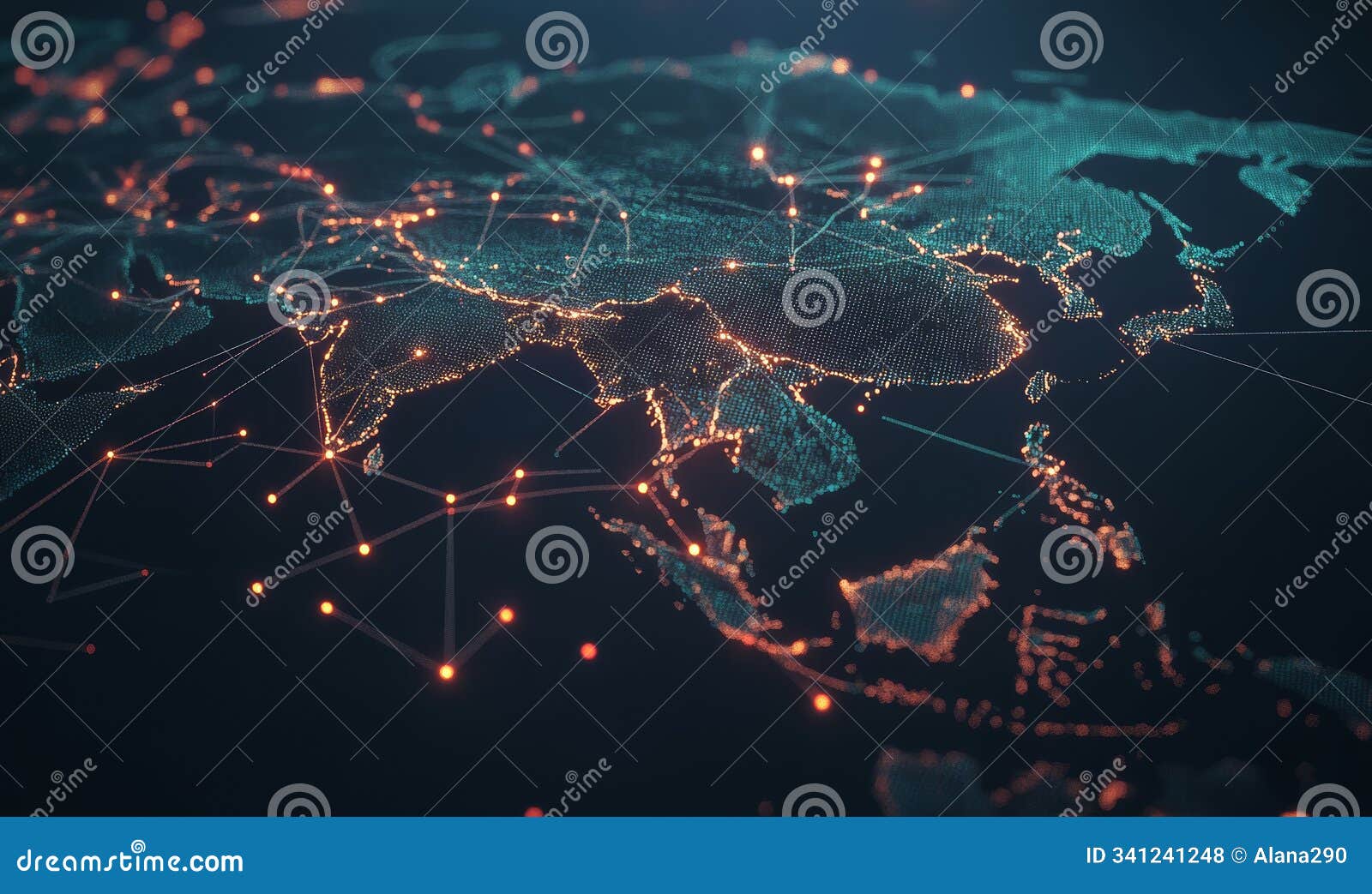 Map Of Asia - With Glowing Point And Lines Scales On The Dark Gradient ...