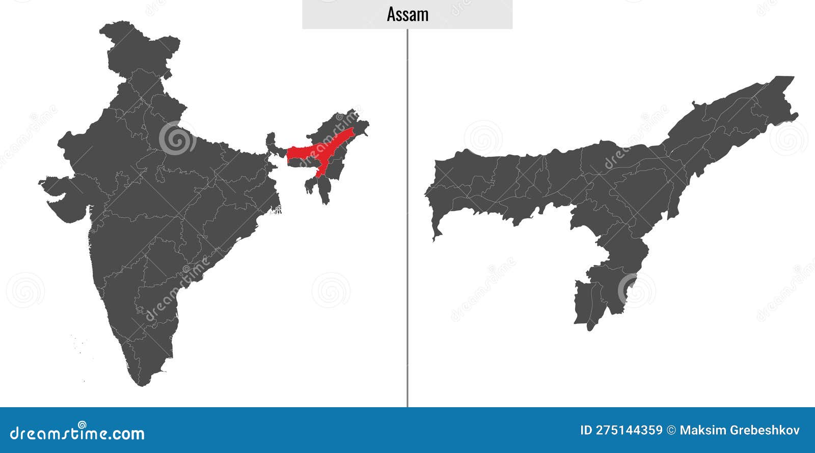 Assam map state of India stock vector. Illustration of boroughs - 275144359