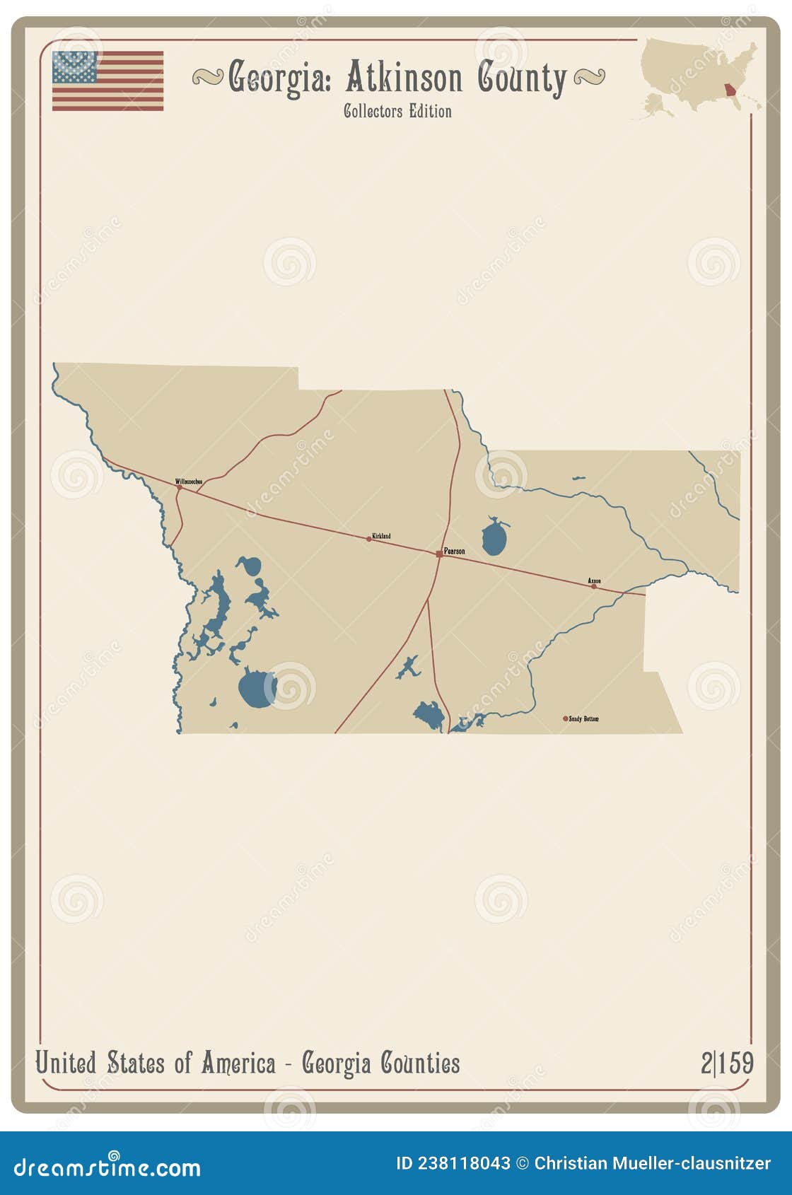 Map of Atkinson County in Georgia Stock Vector - Illustration of roads ...