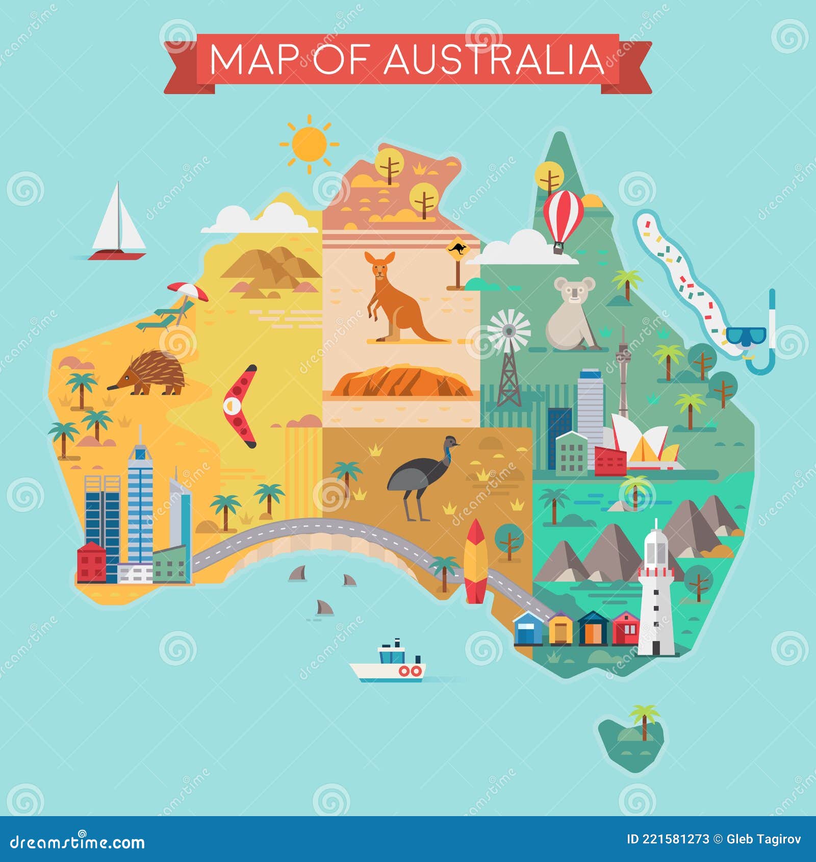 Set Colorful Landmarks Natural Wonders Vector Illustrations. Icons ...