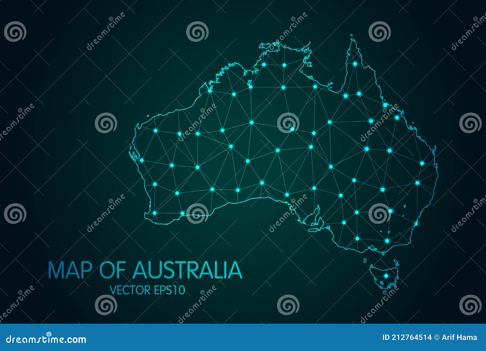 Map of Australia - with Glowing Point and Lines Scales on the Dark ...