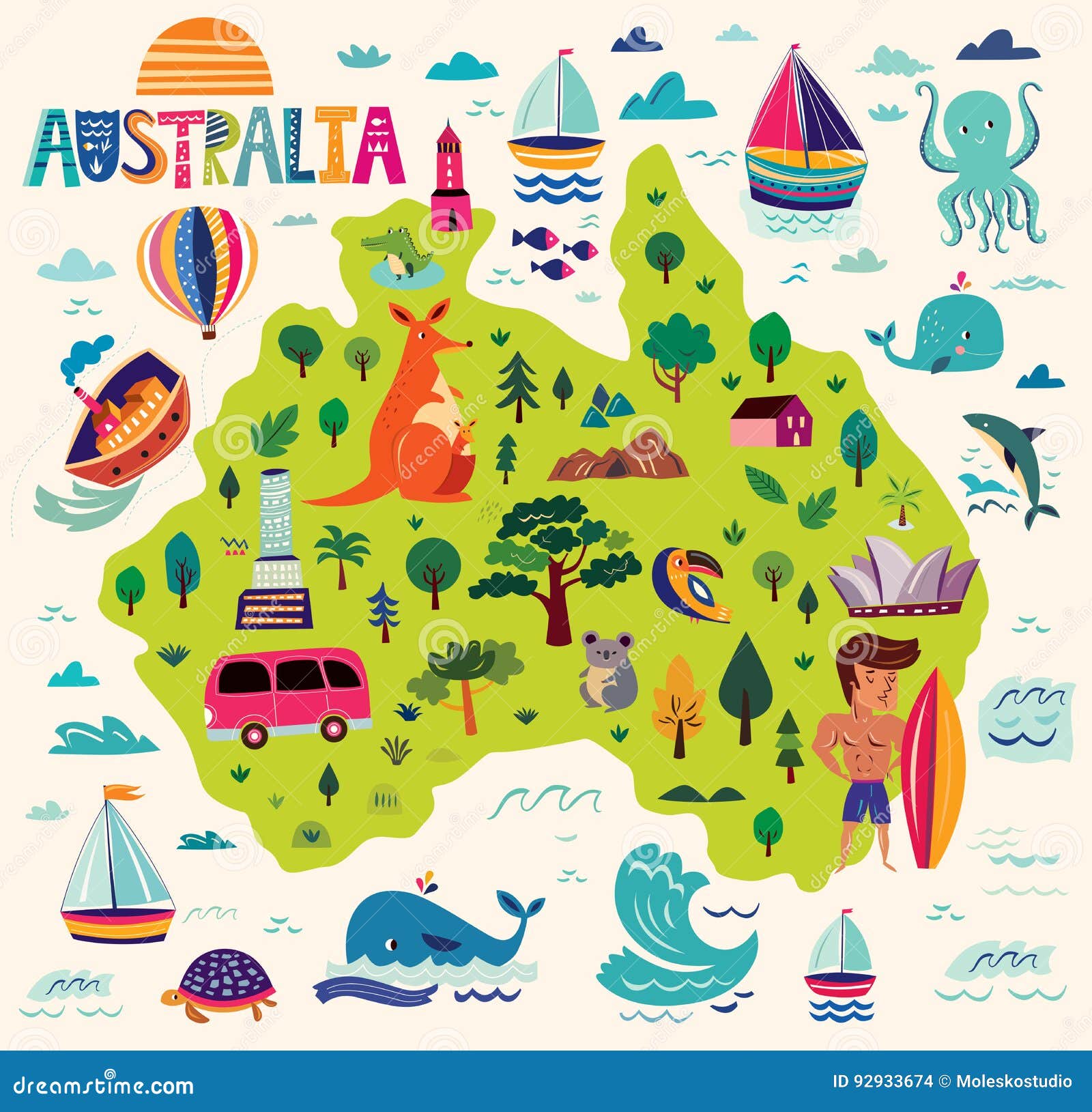 Map of Australia stock illustration. Illustration of landmarks - 92933674