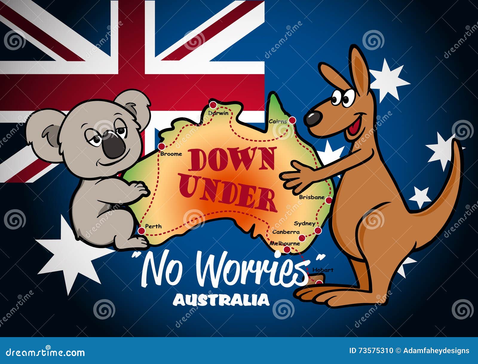 Map of Australia with Koala Kangaroo and Flag Stock Vector ...