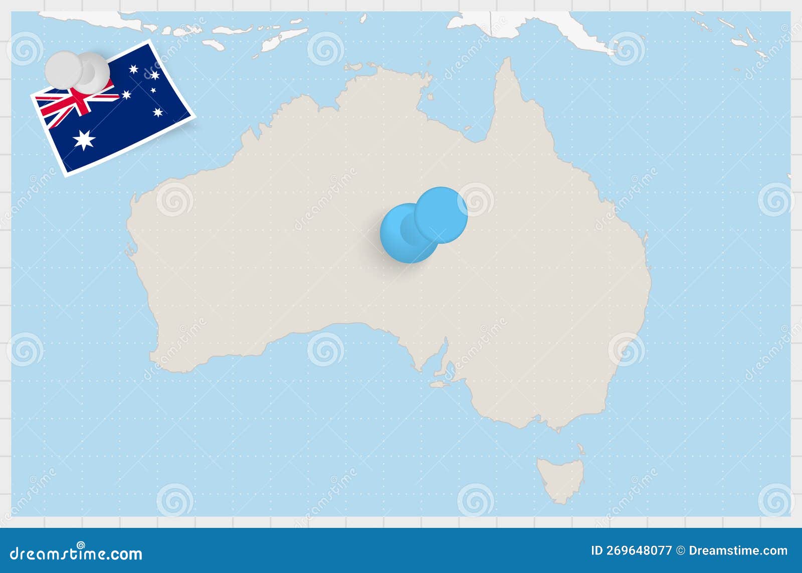 Map of Australia with a Pinned Blue Pin. Pinned Flag of Australia Stock ...