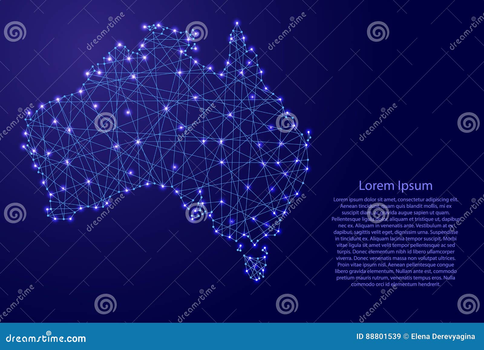 Map of Australia from Polygonal Blue Lines, Glowing Stars Illustration ...