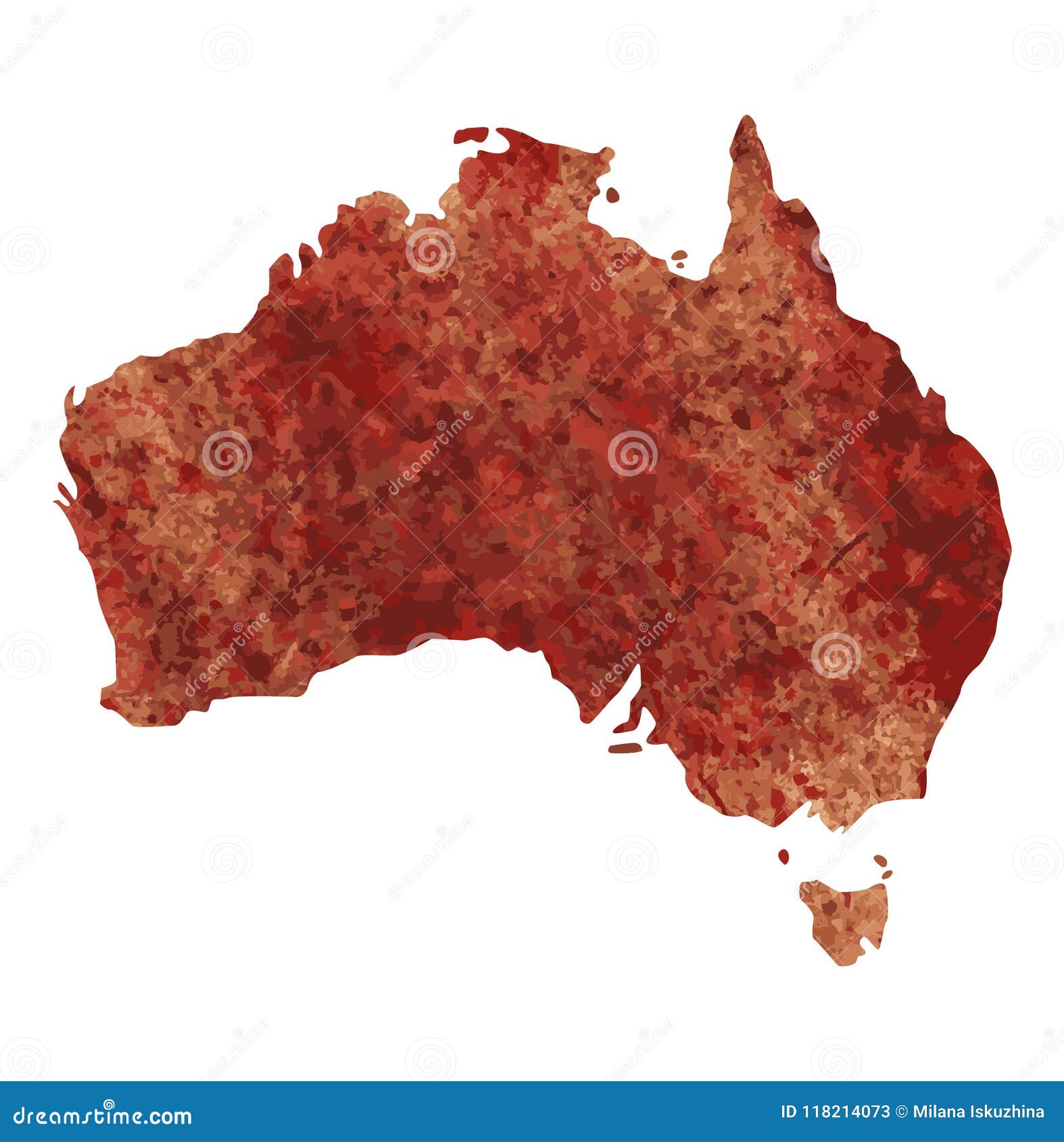 Map of Australia with a Reddish Brown Paint Texture with Light Brown ...
