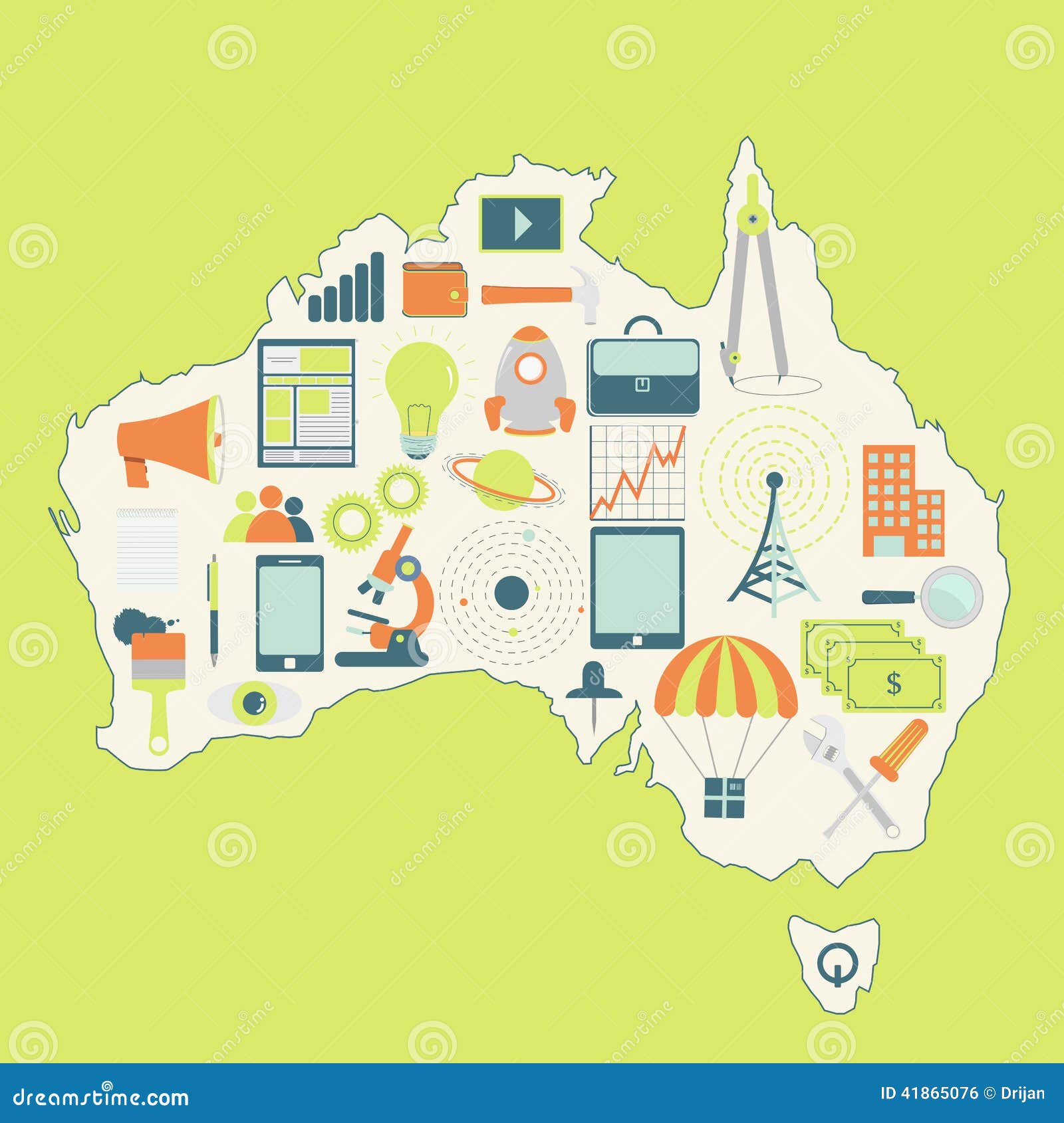 Map of Australia with Technology Icons Stock Vector - Illustration of ...