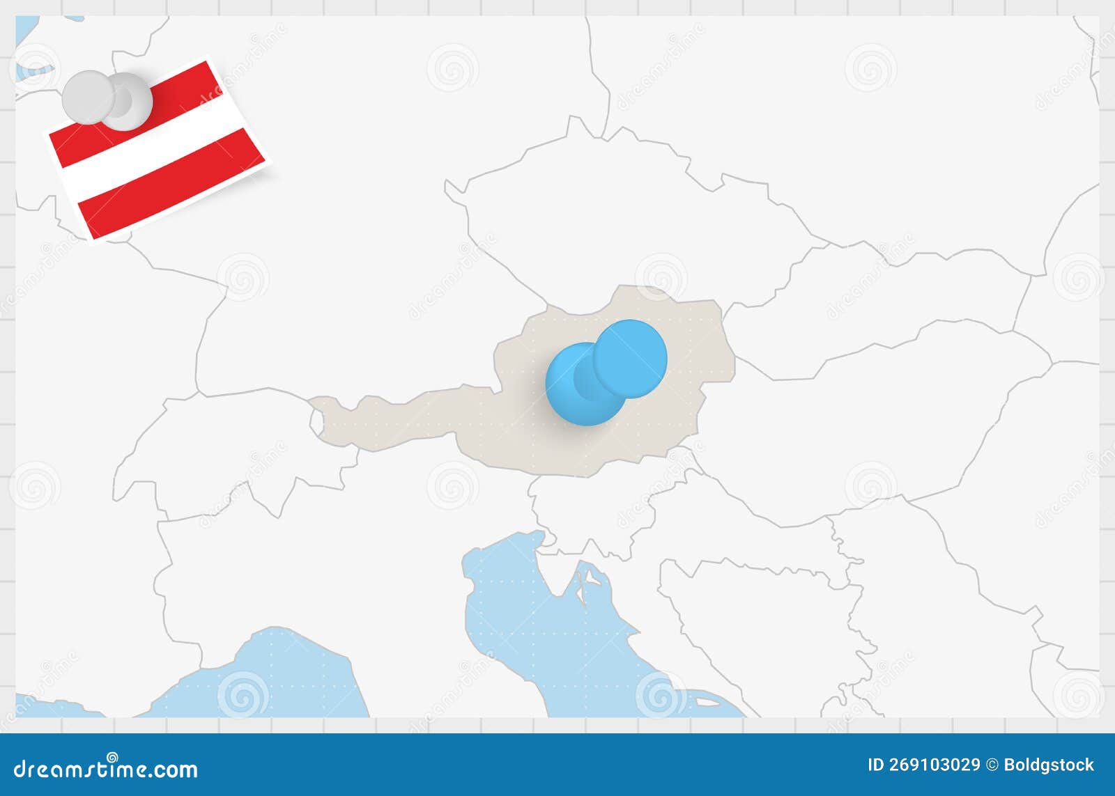 Map of Austria with a Pinned Blue Pin. Pinned Flag of Austria Stock ...