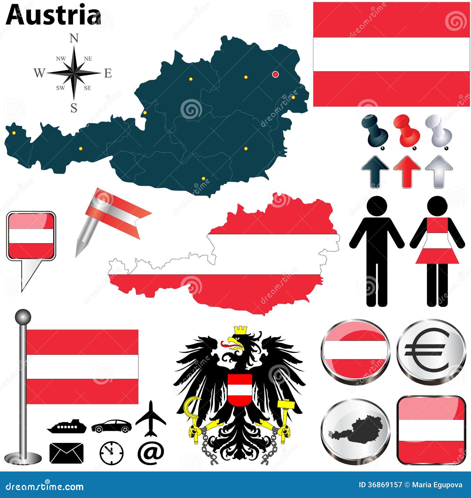 Map of Austria stock vector. Illustration of detailed - 36869157