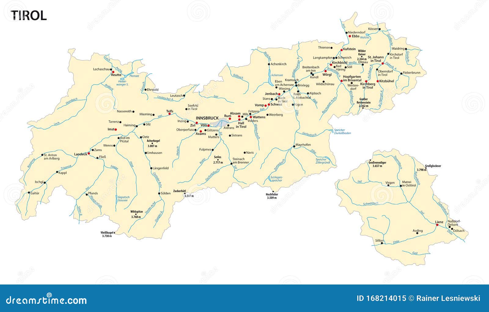 Map of the Austrian State of Tyrol Stock Vector - Illustration of ...