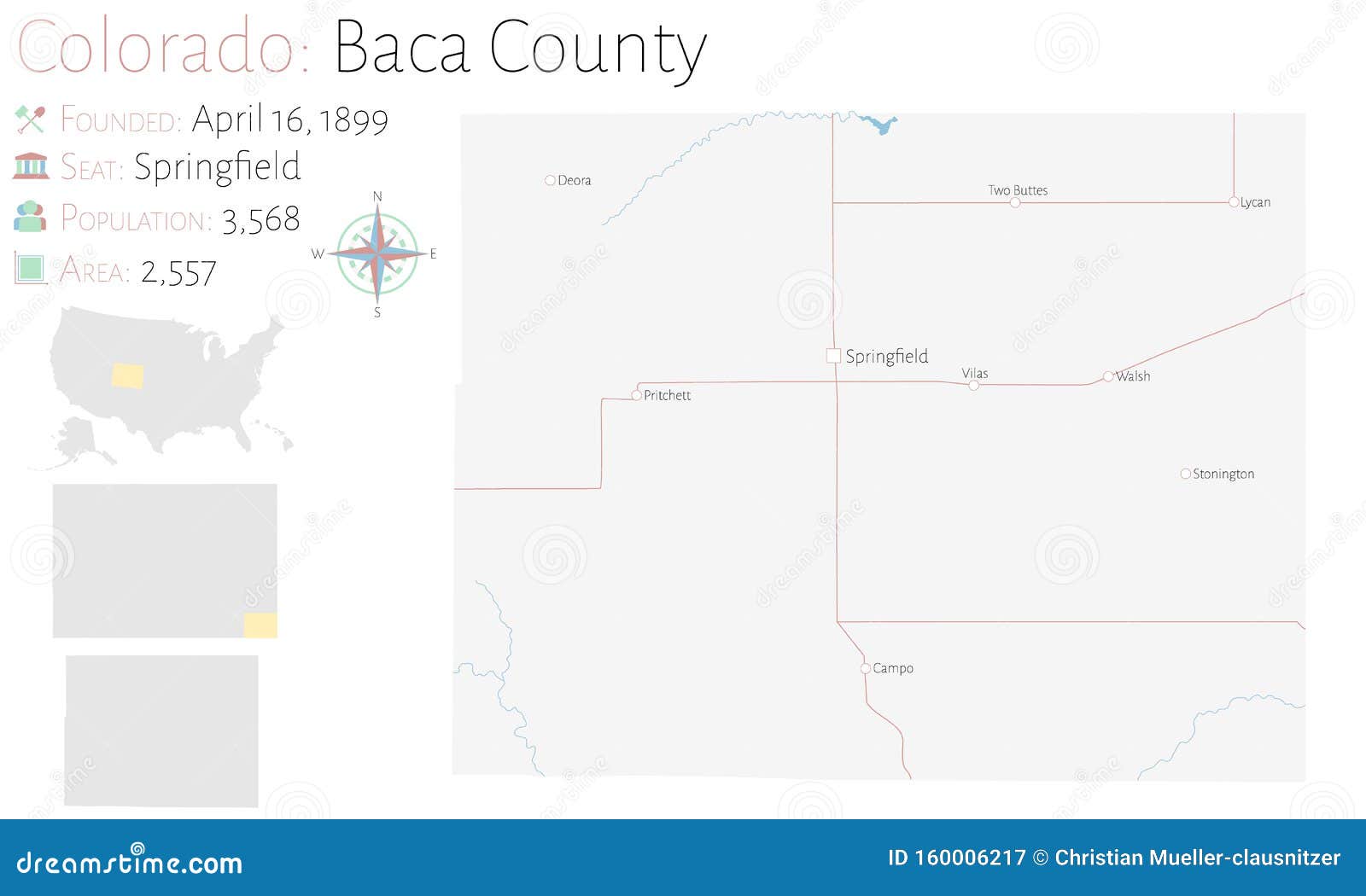Map of Baca County in Colorado Stock Vector - Illustration of america ...