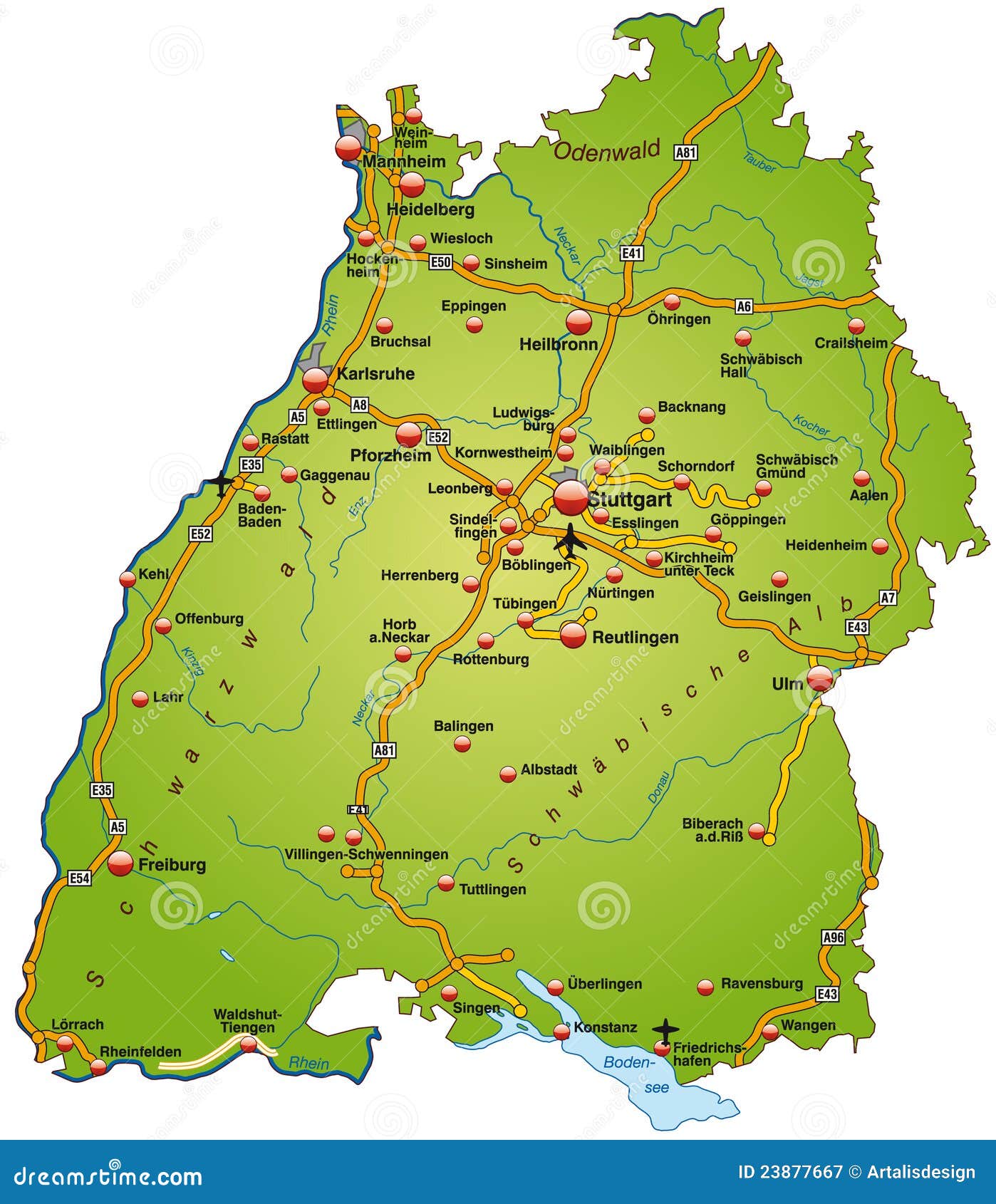 Map of Baden-Wuerttemberg stock illustration. Illustration of autoba ...