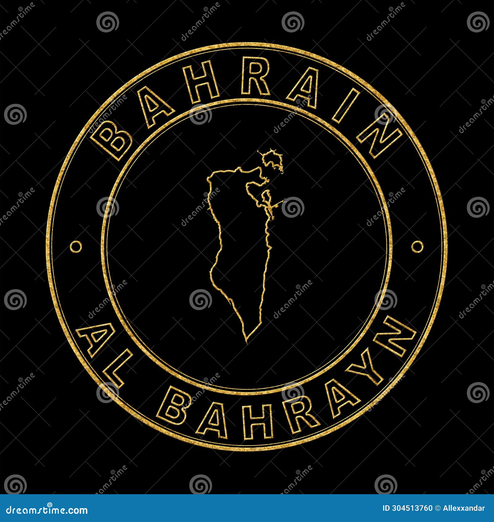 Map of Bahrain, Golden Stamp Black Background Stock Illustration ...