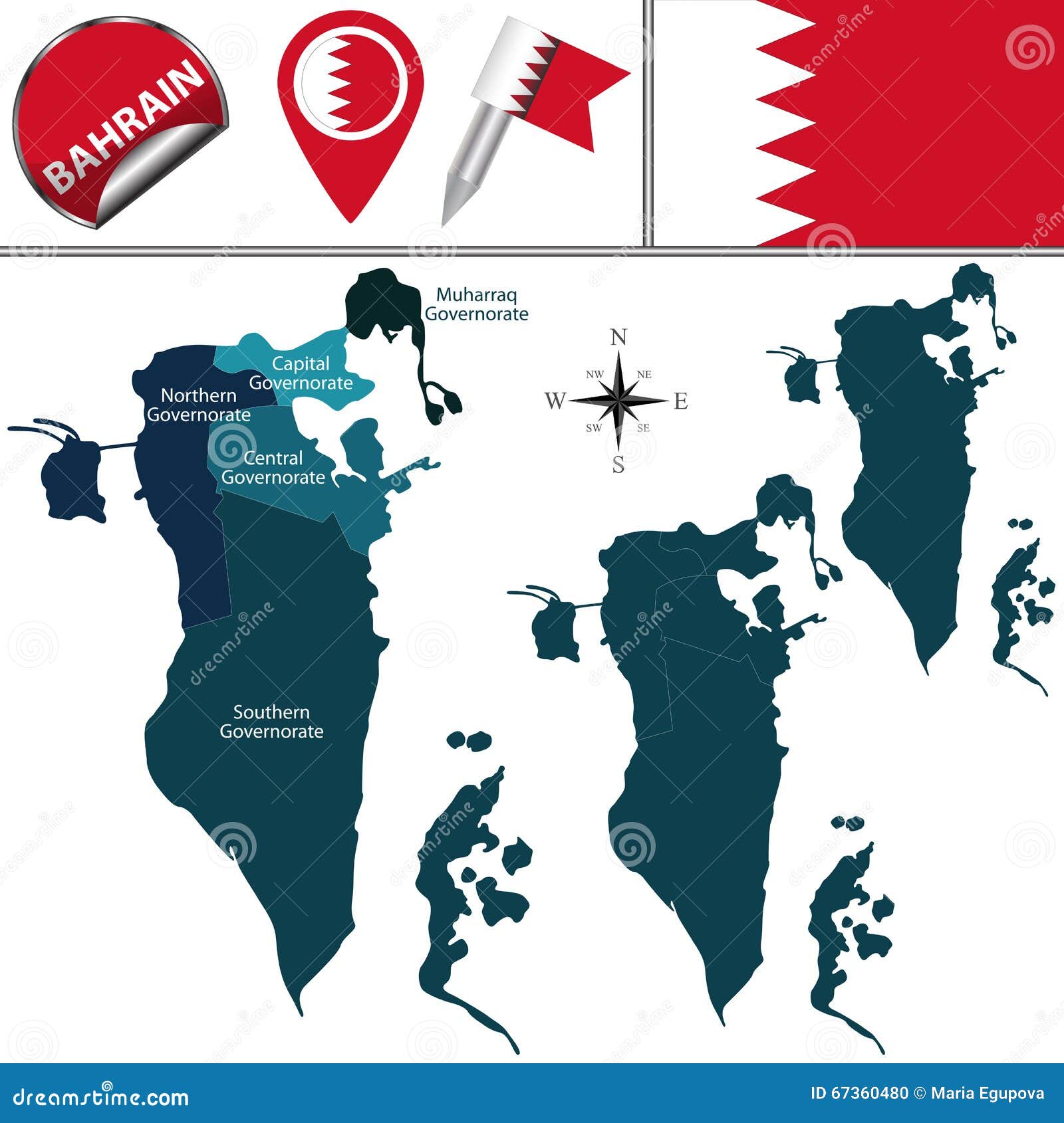 Map of Bahrain stock vector. Illustration of regions - 67360480