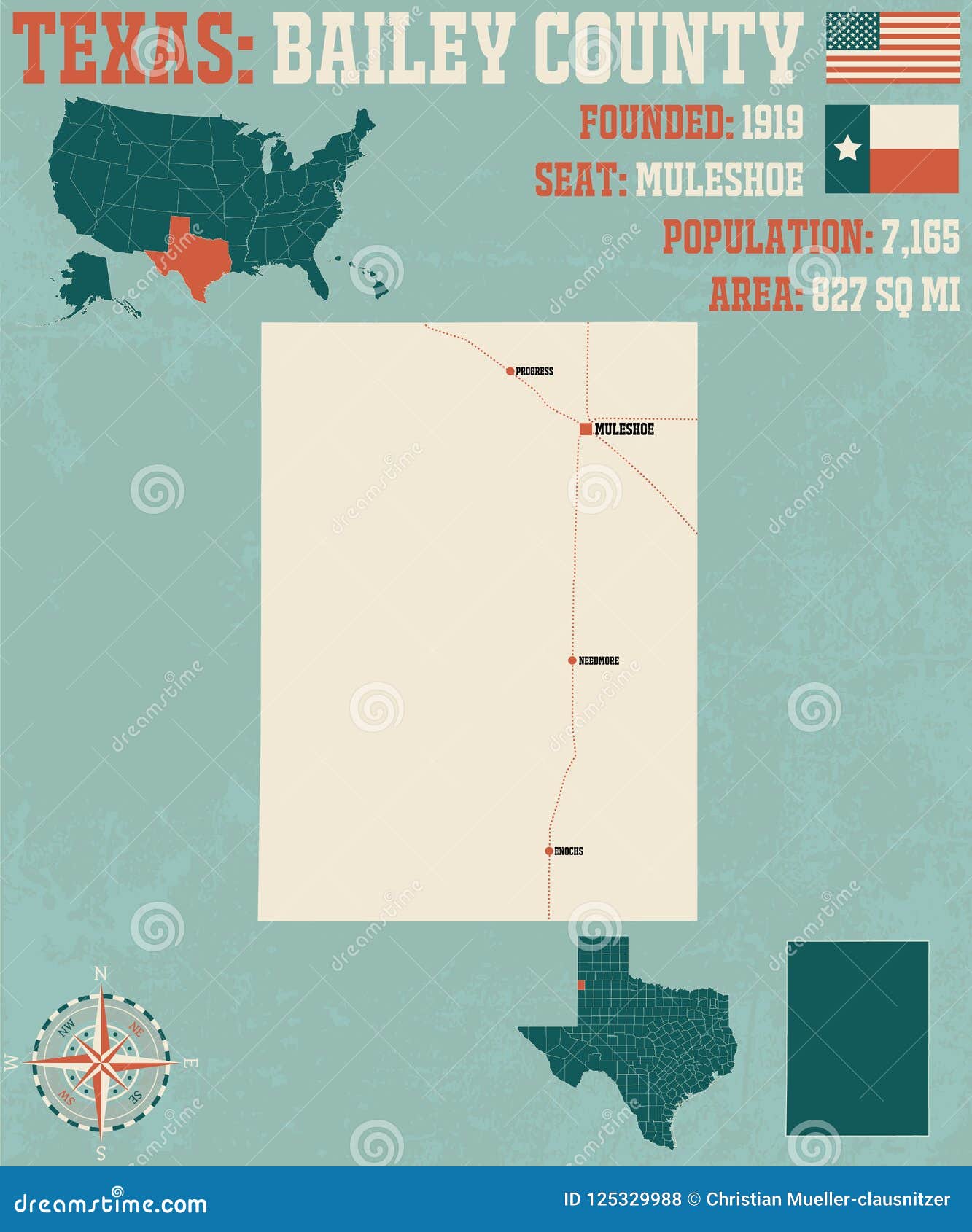 Map of Bailey County in Texas Stock Vector - Illustration of muleshoe ...