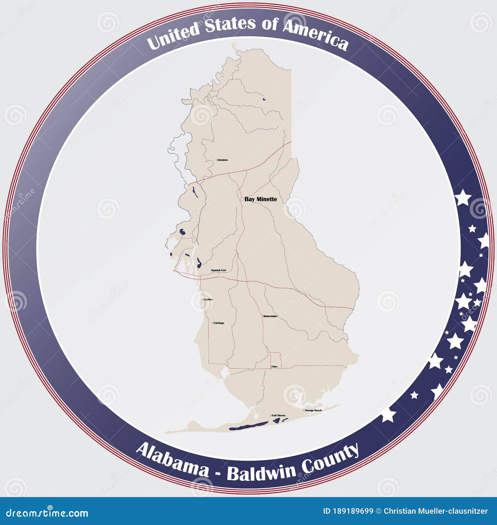 Map of Baldwin County in Alabama Stock Vector - Illustration of baldwin ...