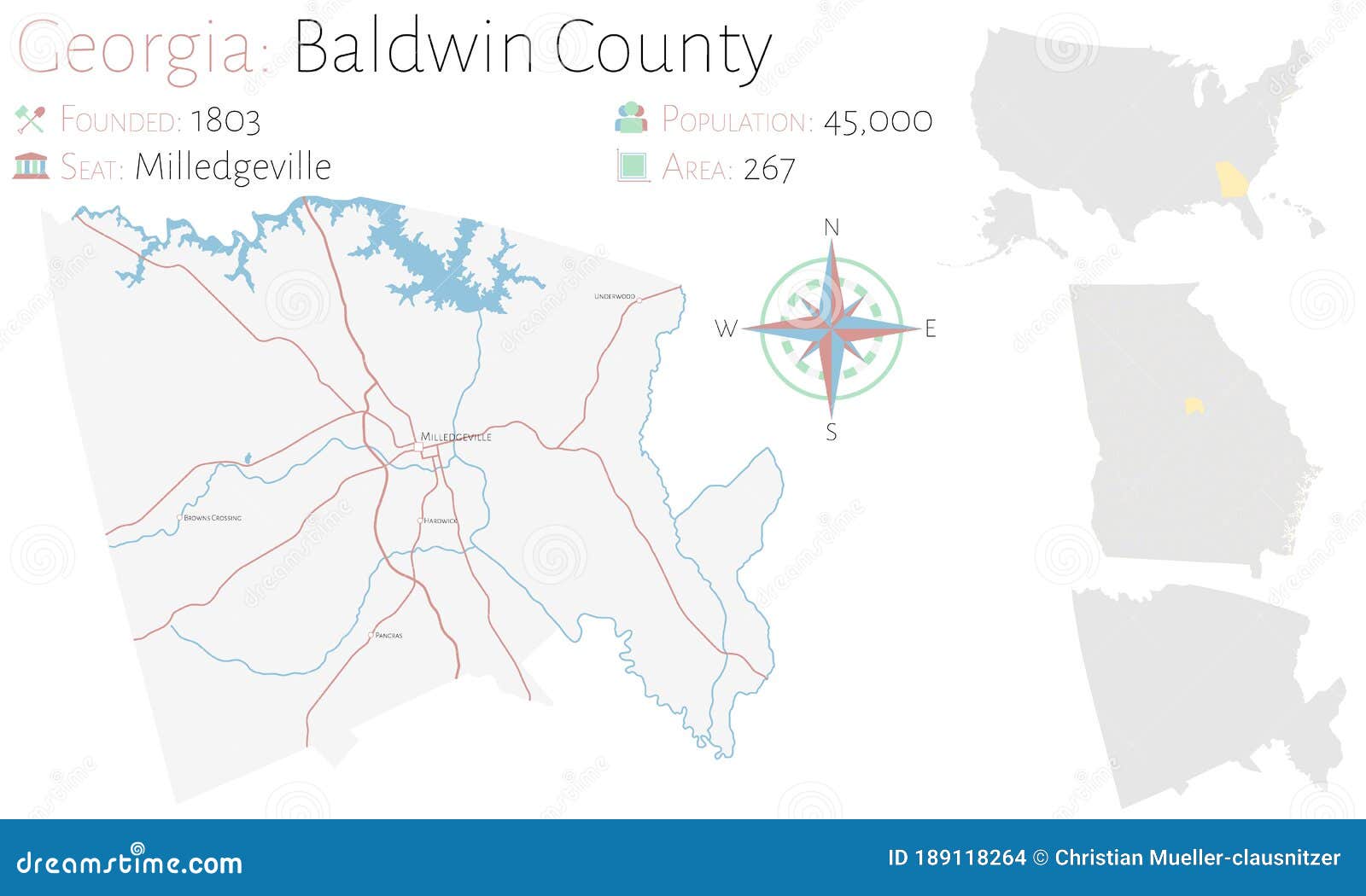 Map of in Baldwin County Georgia Stock Vector - Illustration of blue ...