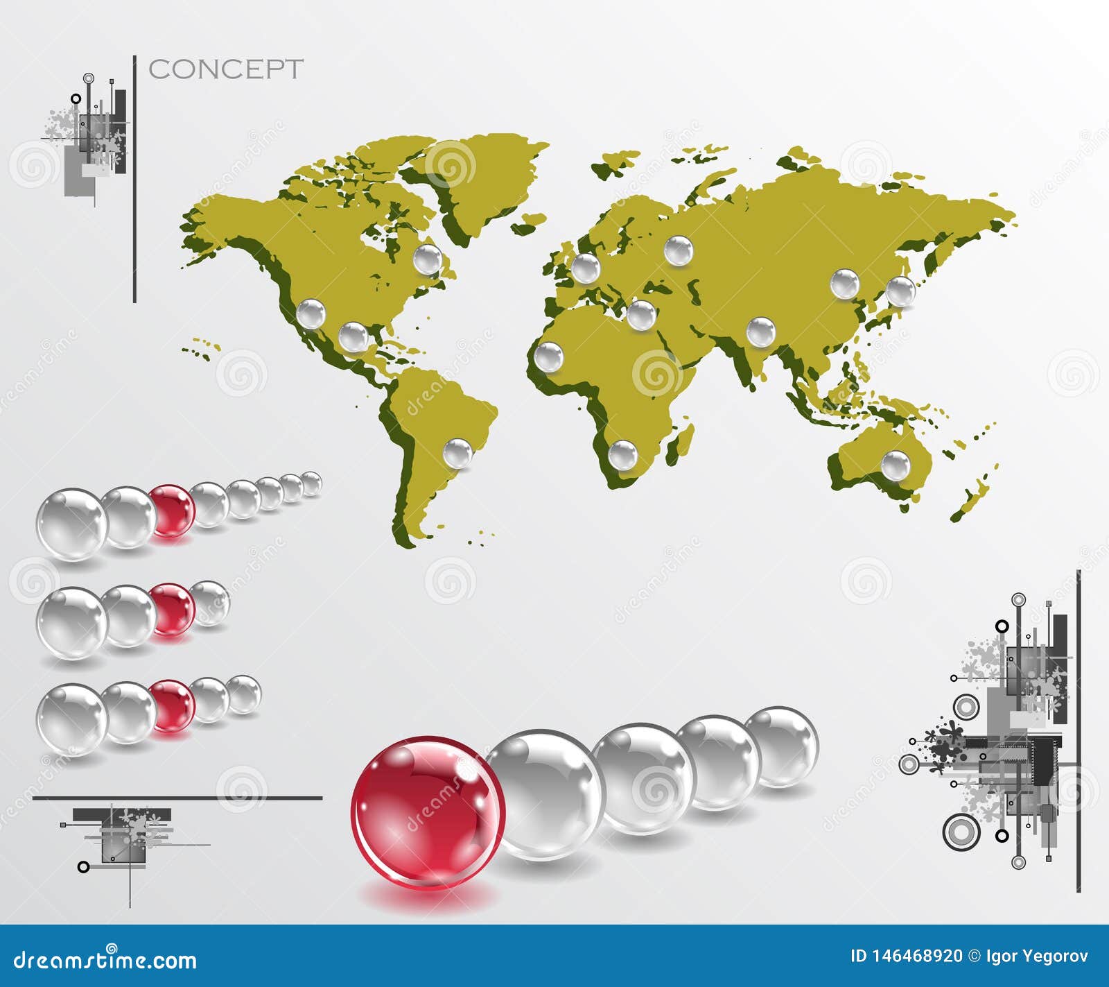 Map with balls as pins stock vector. Illustration of earth - 146468920