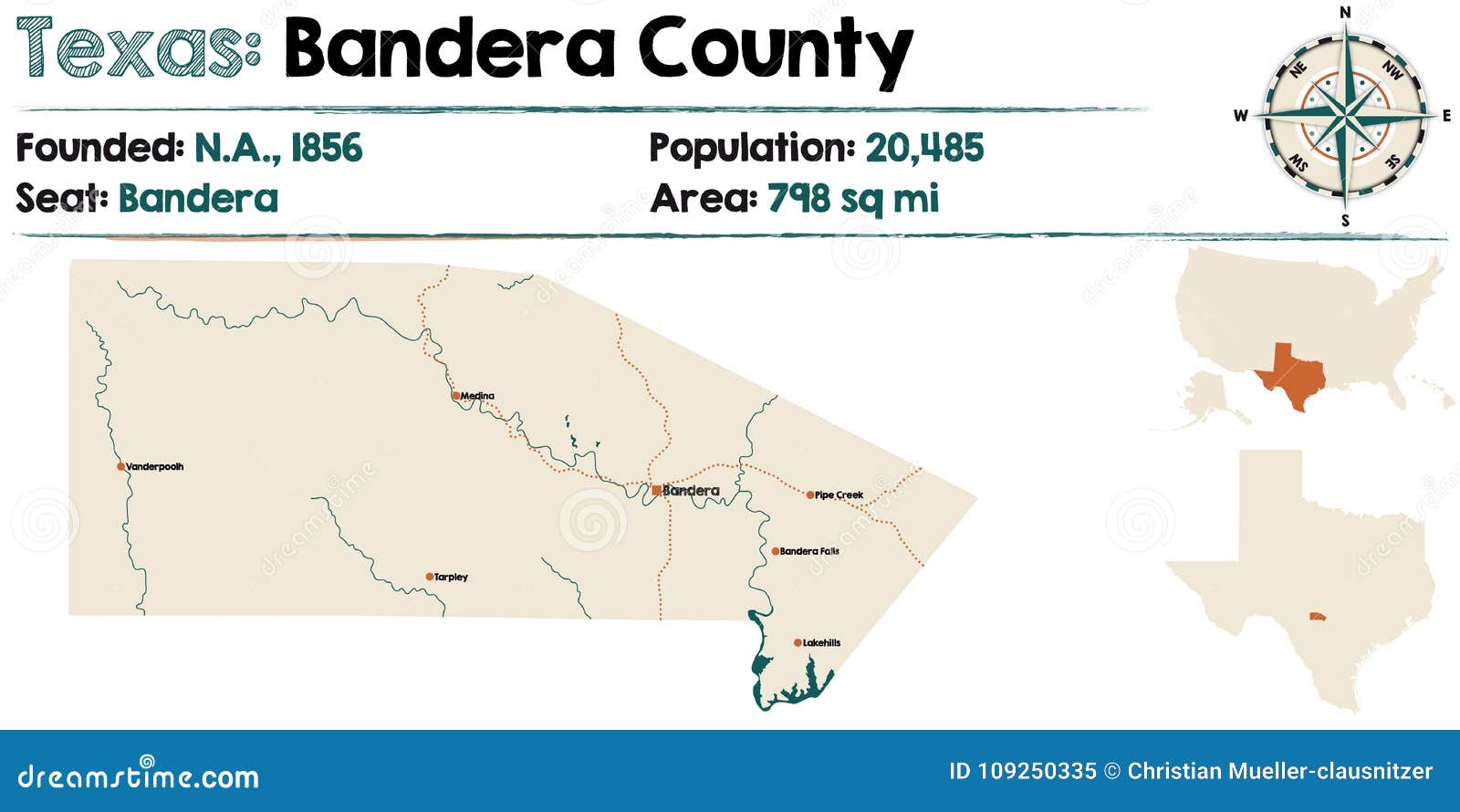 Bandera County, Texas Map Vector | CartoonDealer.com #145675136