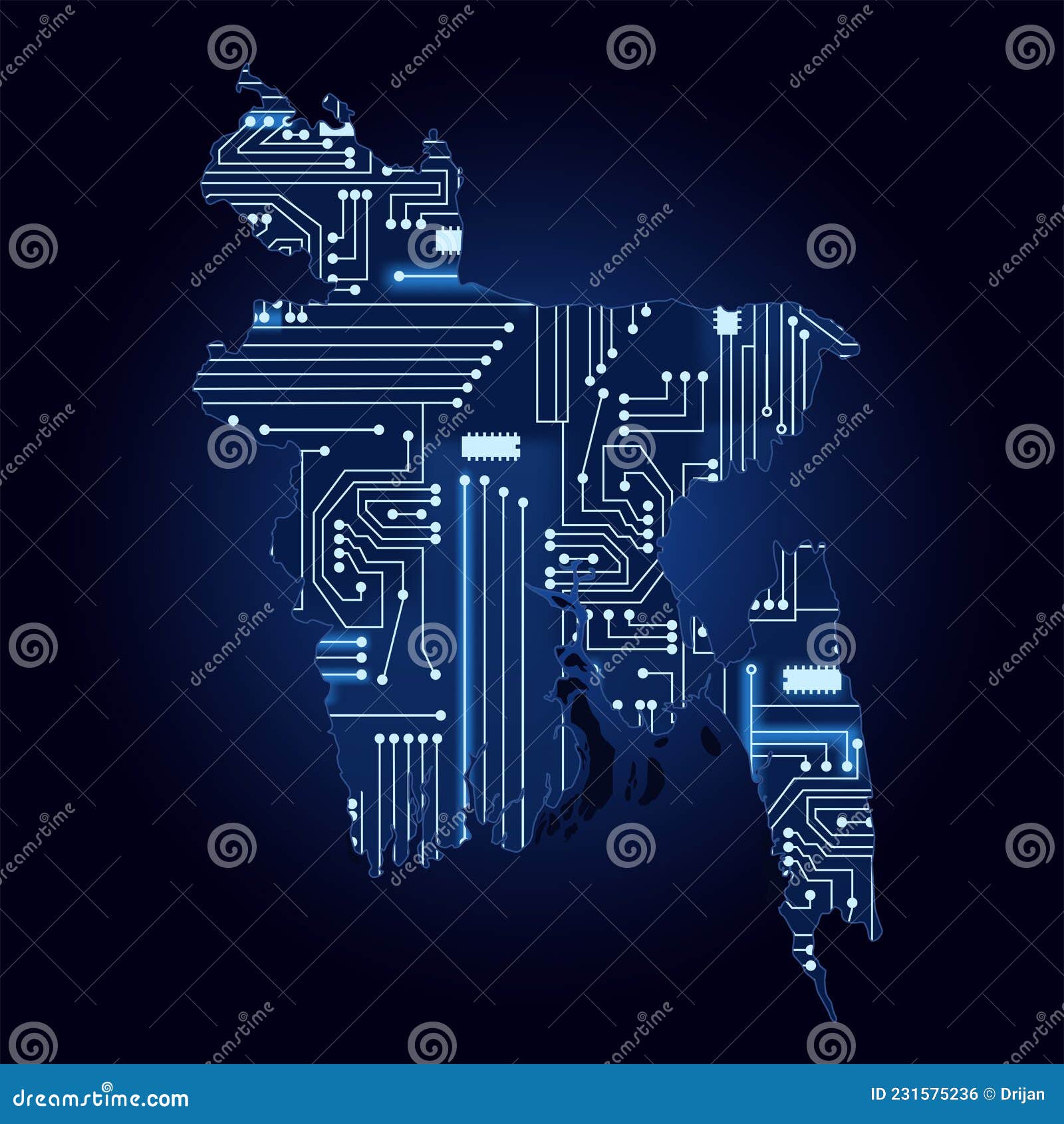 Map of Bangladesh with Electronic Circuit Stock Vector - Illustration ...