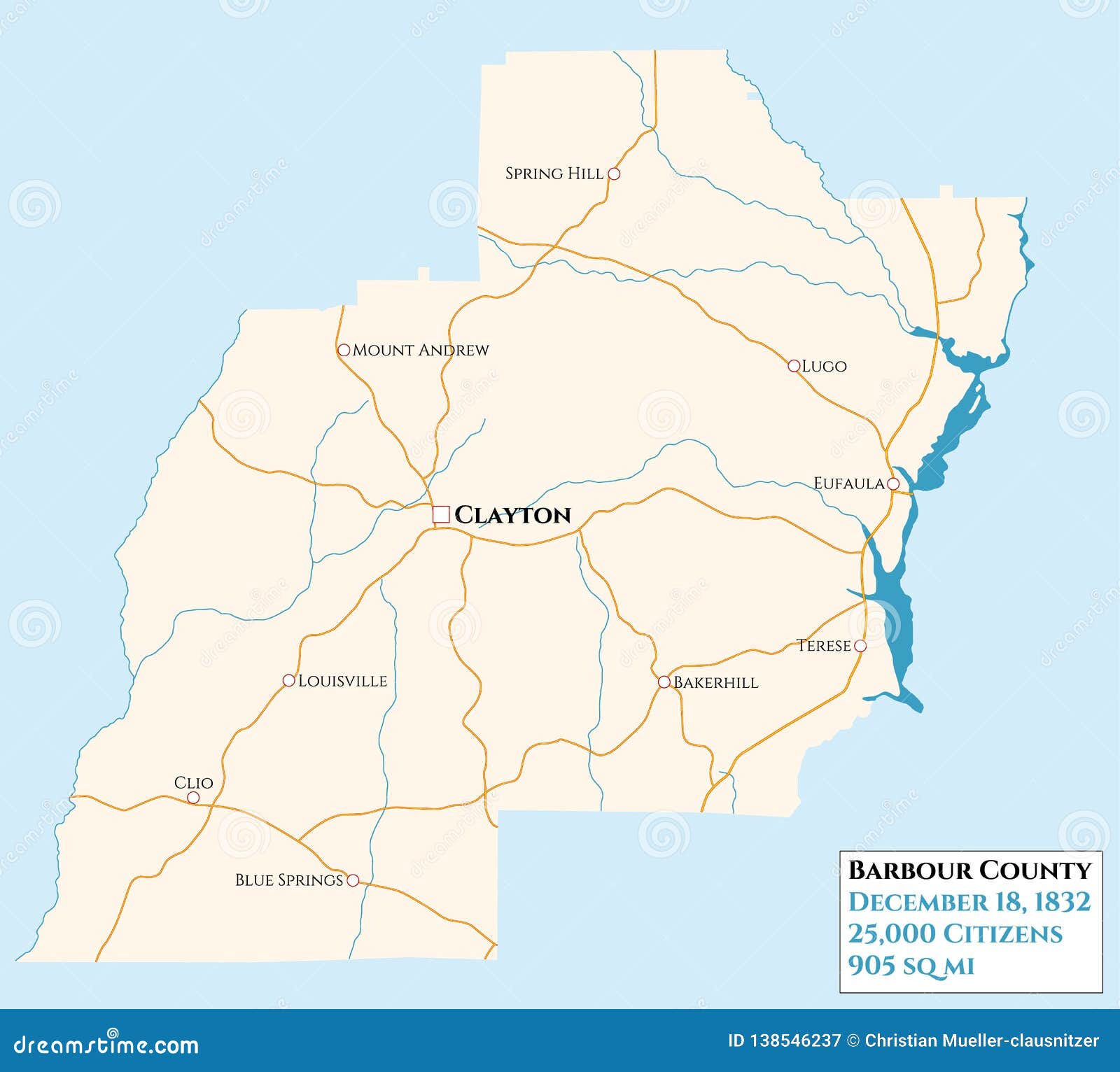 Map of Barbour County in Alabama Stock Vector - Illustration of america ...