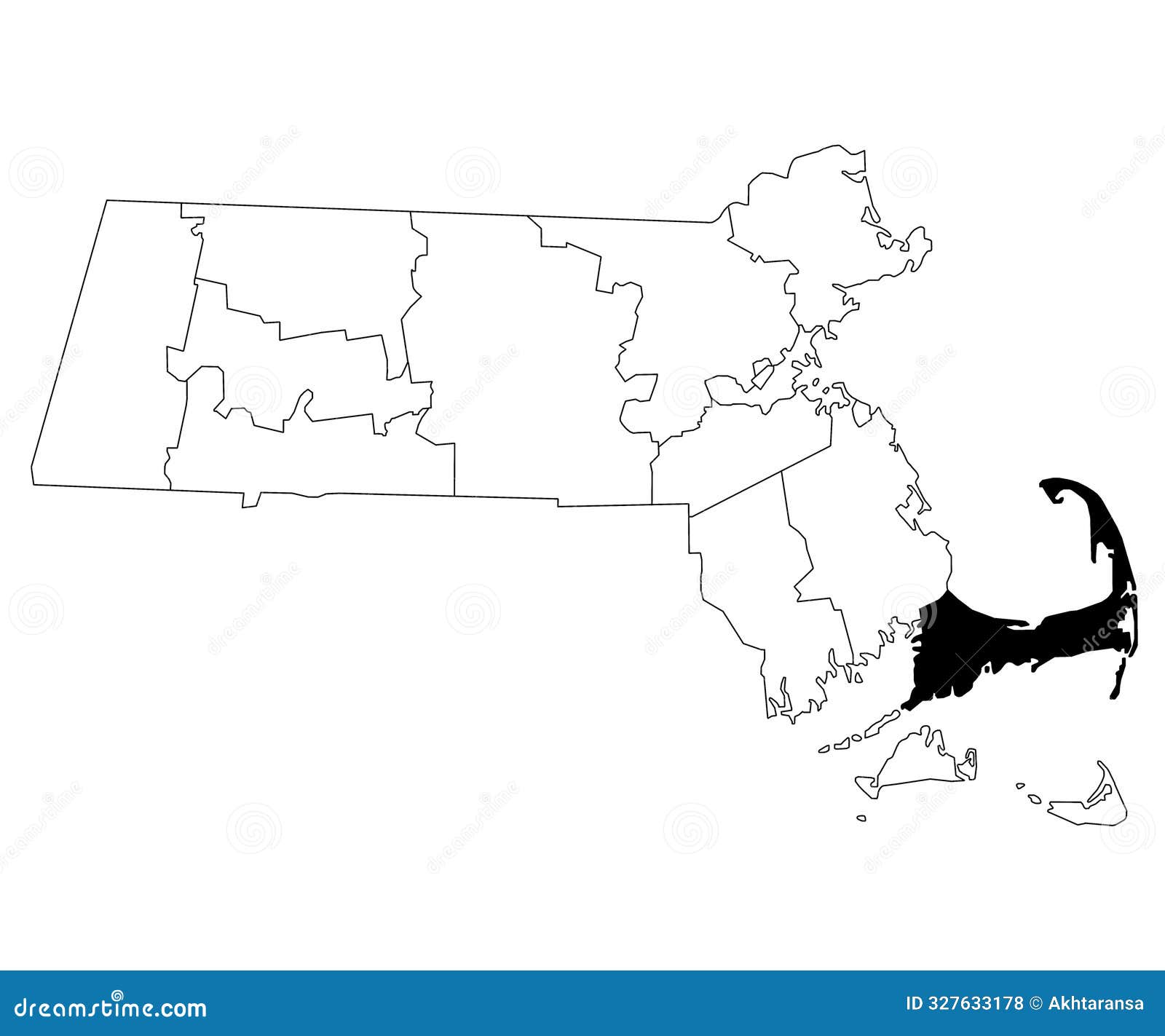 Map of Barnstable County in Massachusetts State on White Background ...