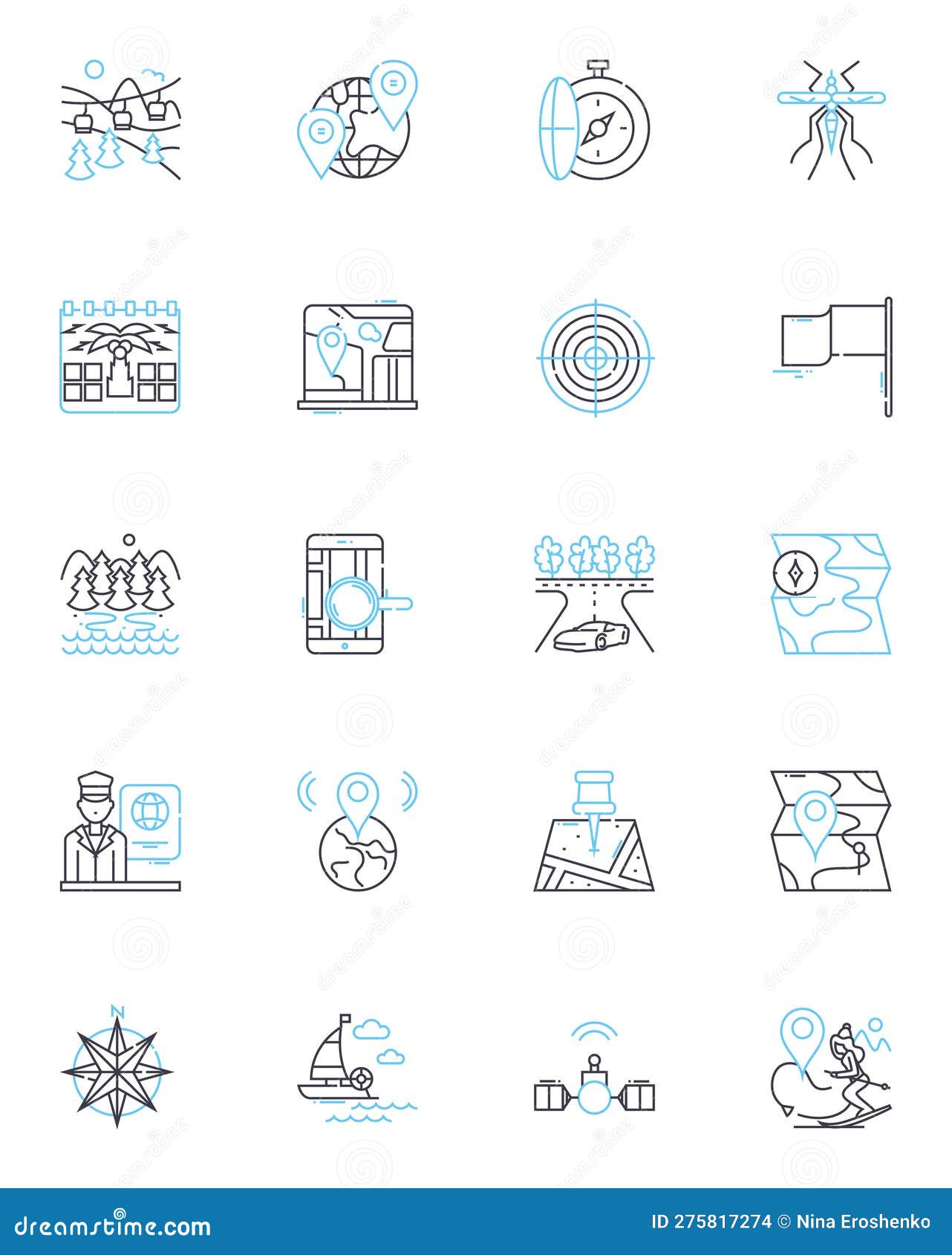 Map Based Navigation Linear Icons Set Gps Navigation Directions Wayfinding Geolocation