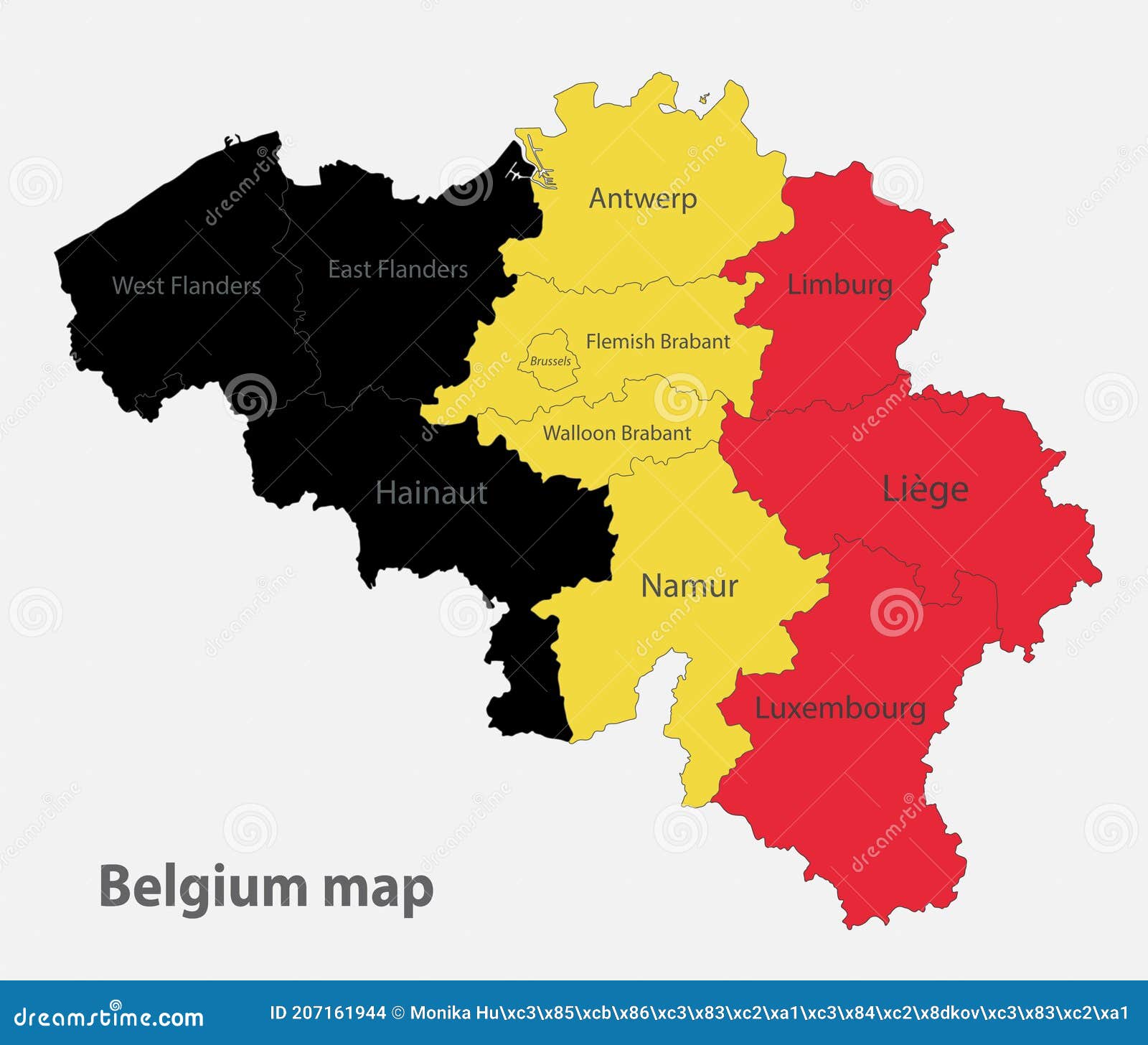 Map of the Belgium in the Colors of the Flag with Administrative ...