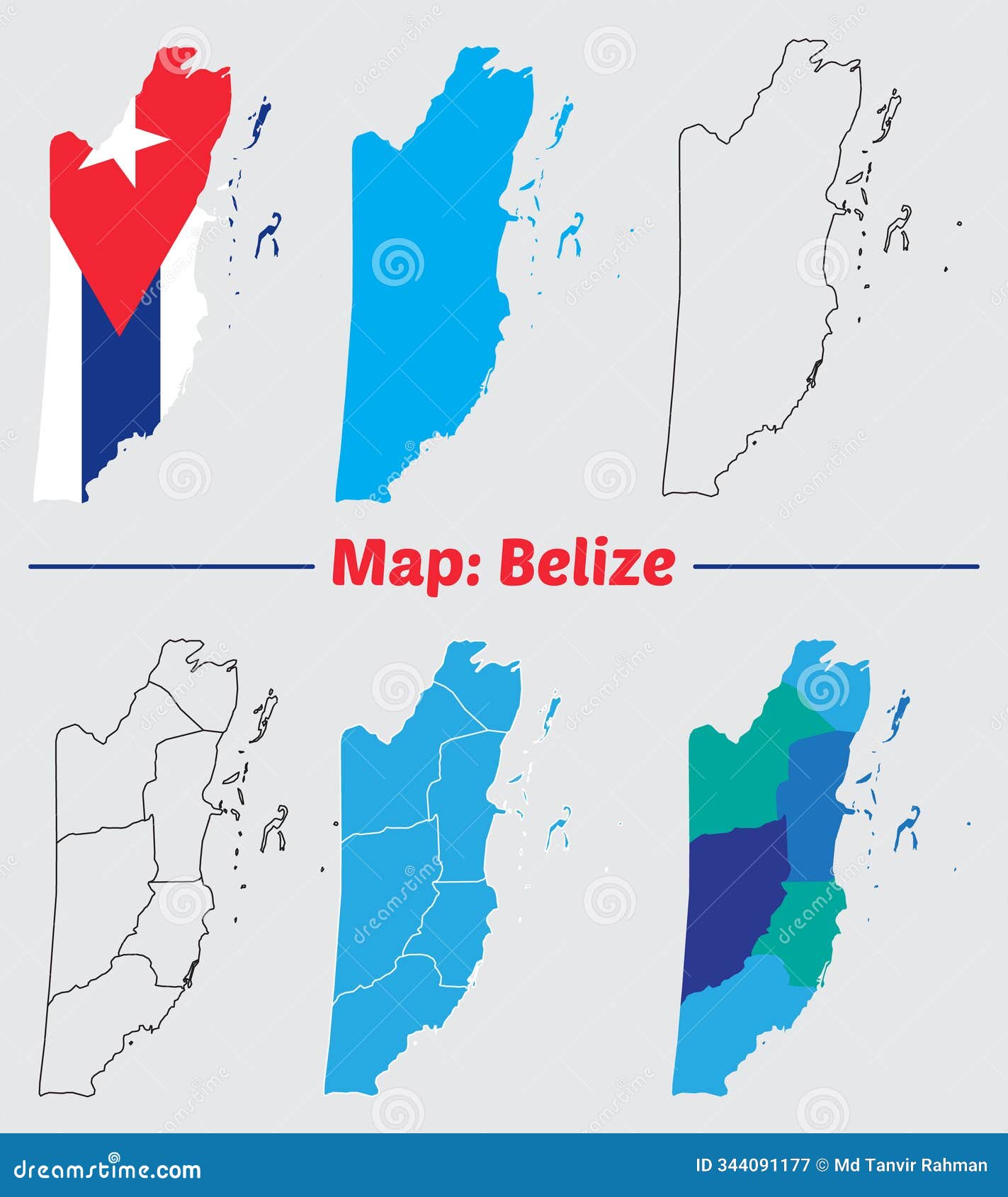 Map of Belize with Regions or States Boundary, Outline, Detaild Vector ...