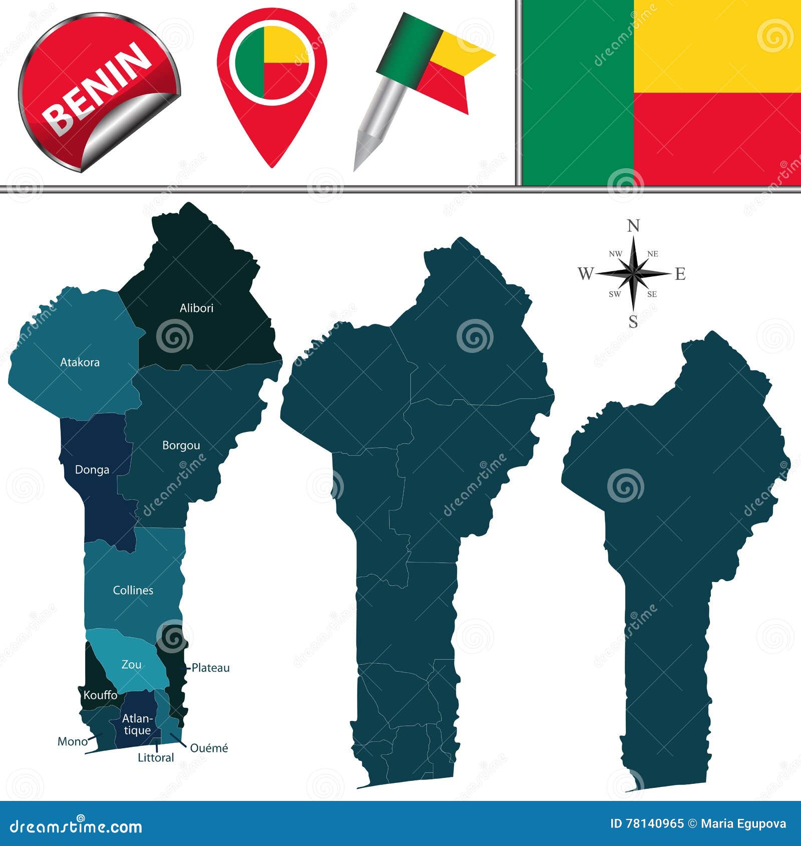 Benin Map With Departments And Labels Black Cartoon Vector ...