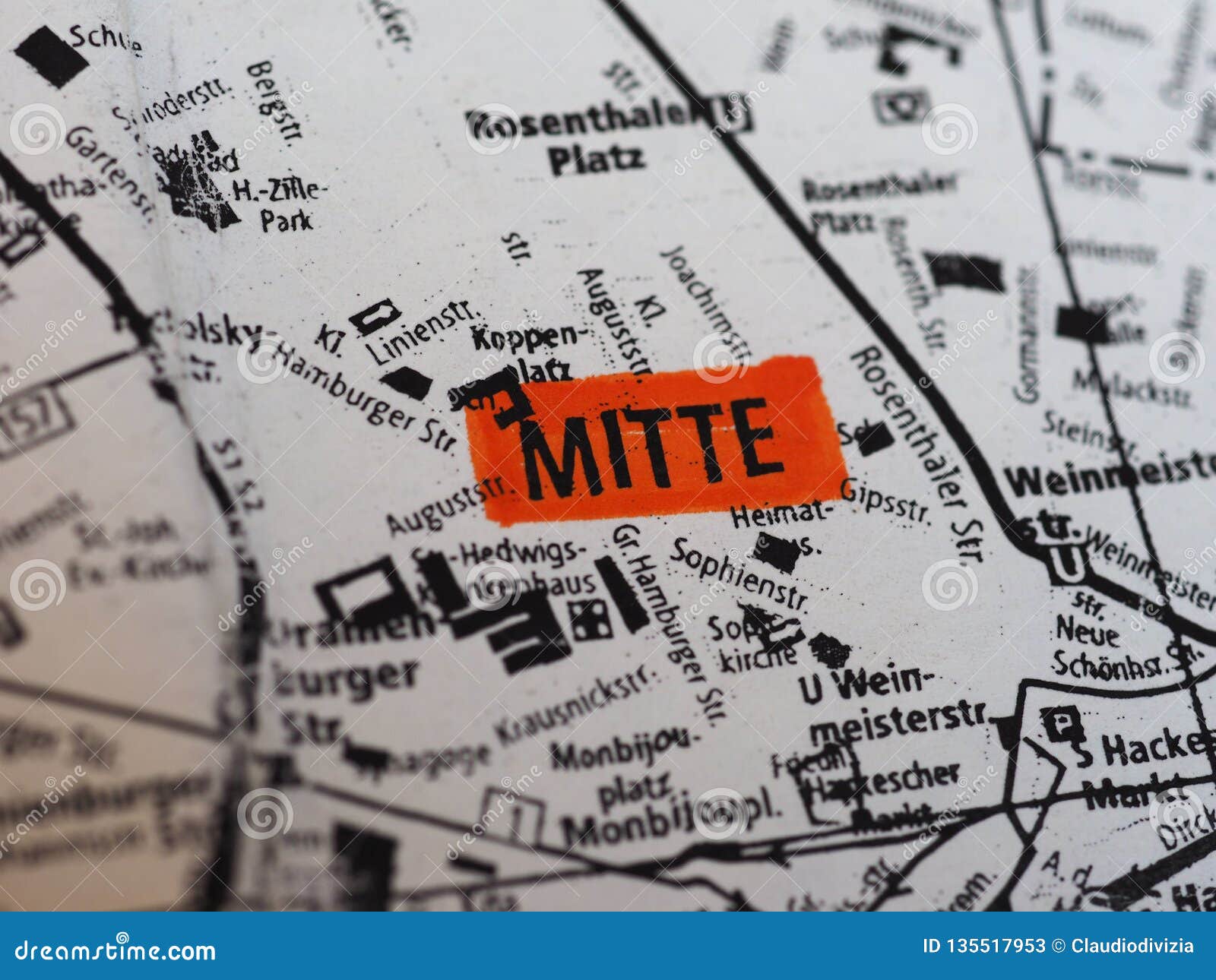 Map of Berlin City Centre (Mitte Stock Image - Image of landmark ...