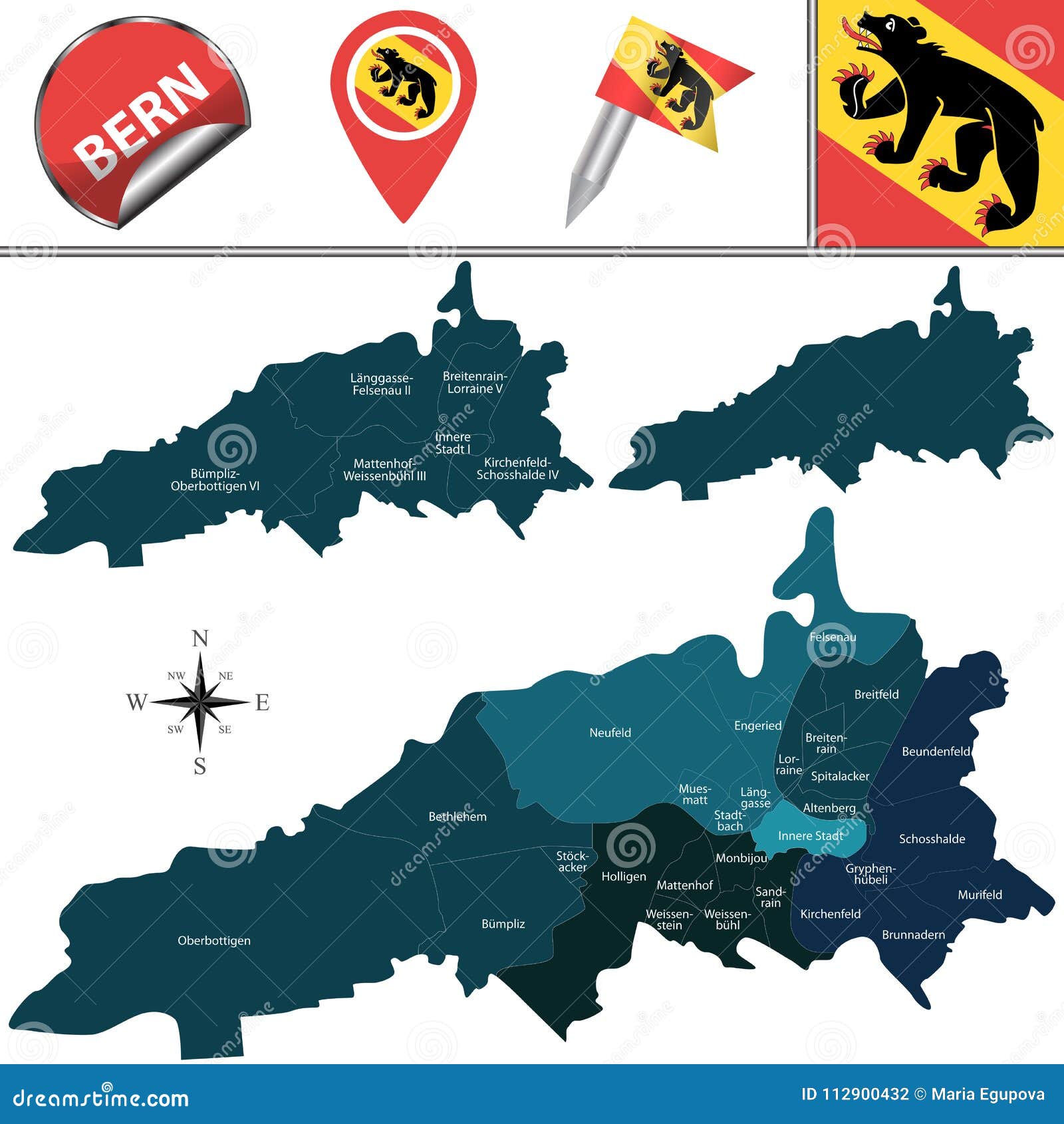 Map of Bern with Named Subdivisions Stock Vector - Illustration of ...