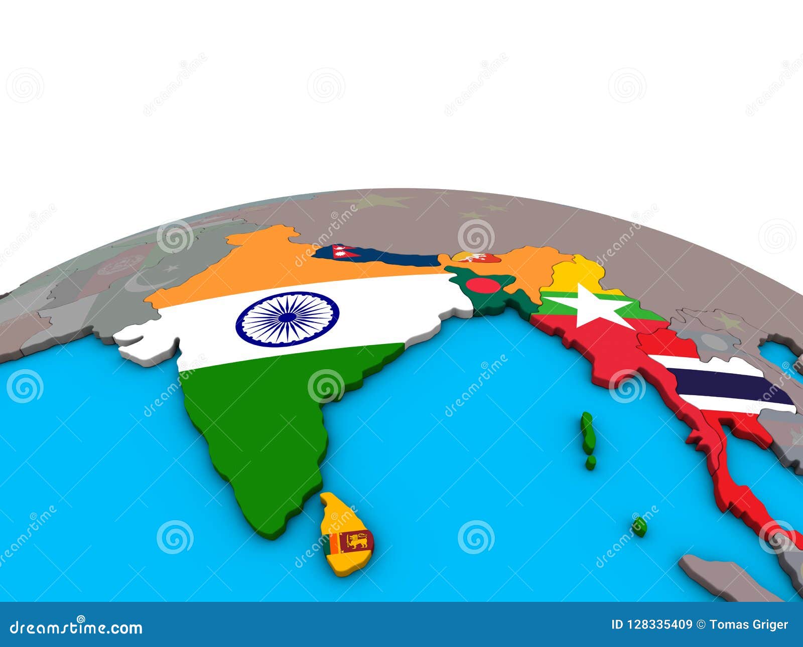 Map of BIMSTEC Memeber States with Flags on Globe Stock Illustration ...