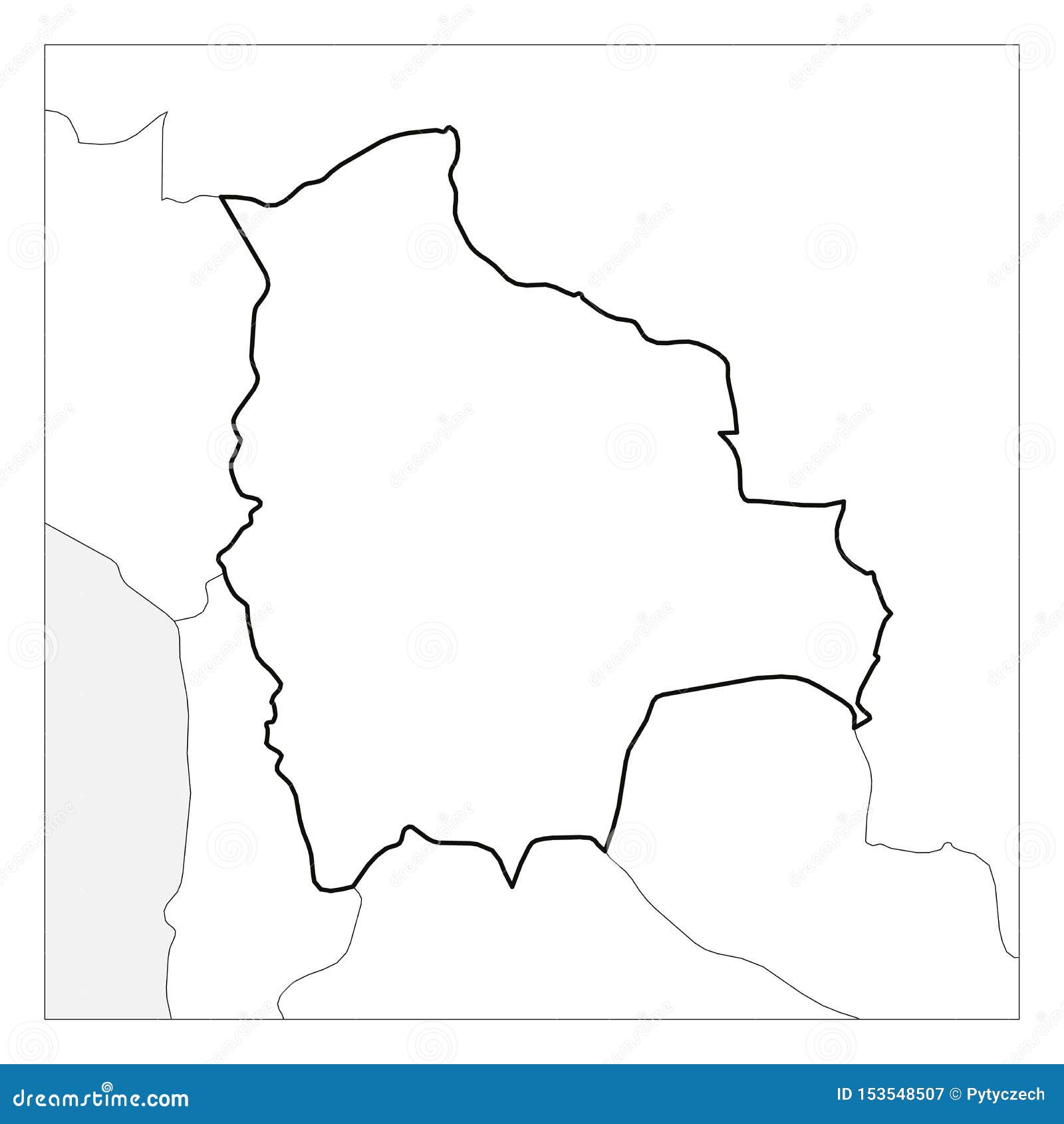 Map of Bolivia Black Thick Outline Highlighted with Neighbor Countries ...