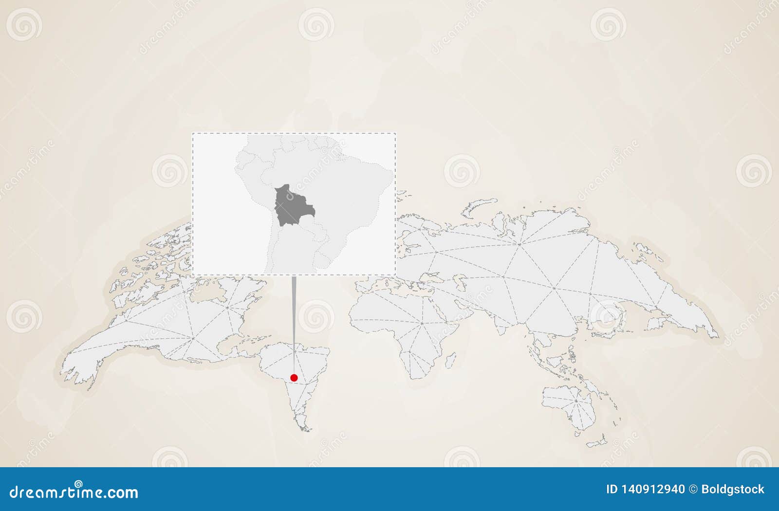 Map of Bolivia with Neighbor Countries Pinned on World Map Stock Vector ...