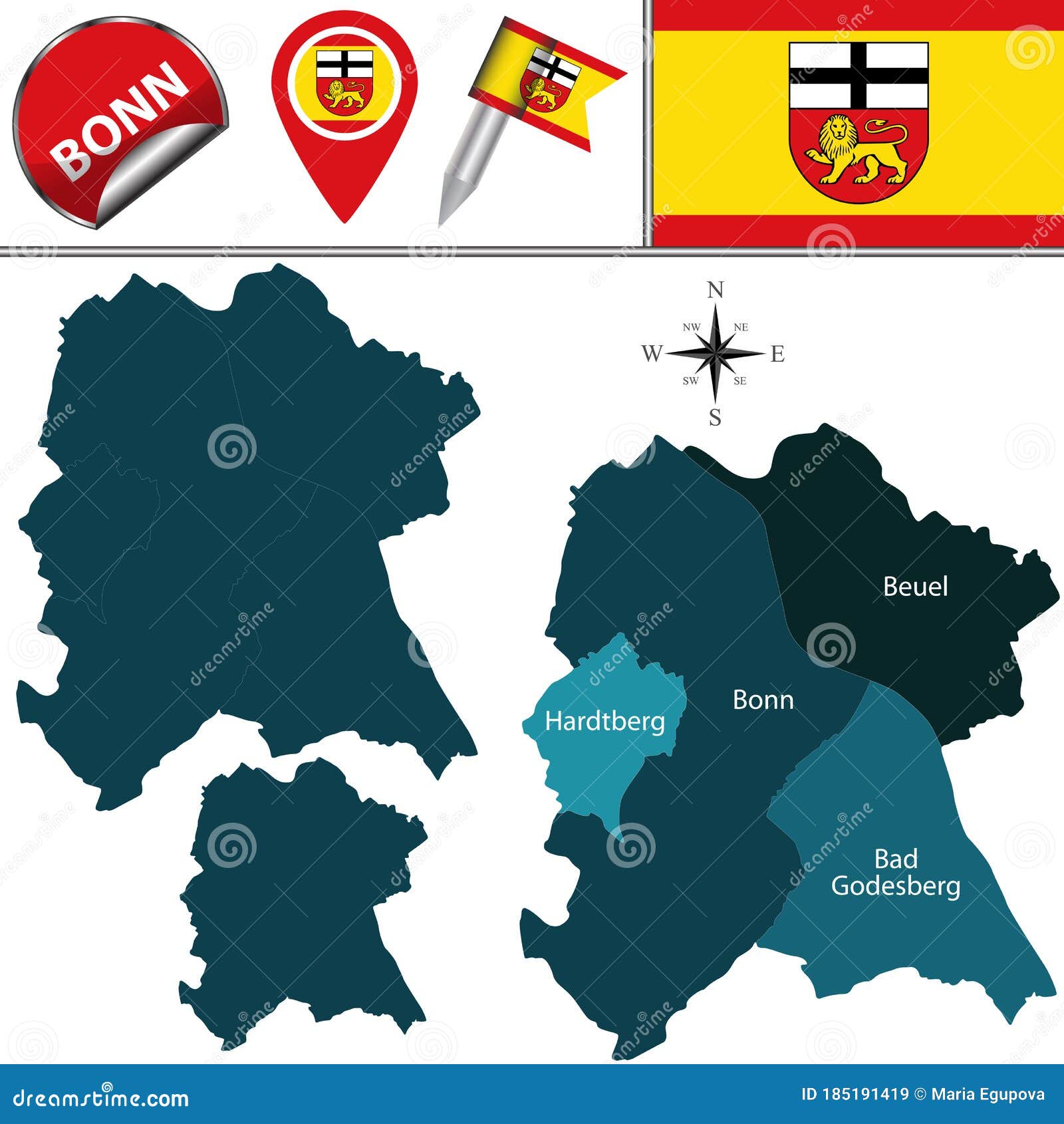 Map of Bonn, Germany stock vector. Illustration of districts - 185191419
