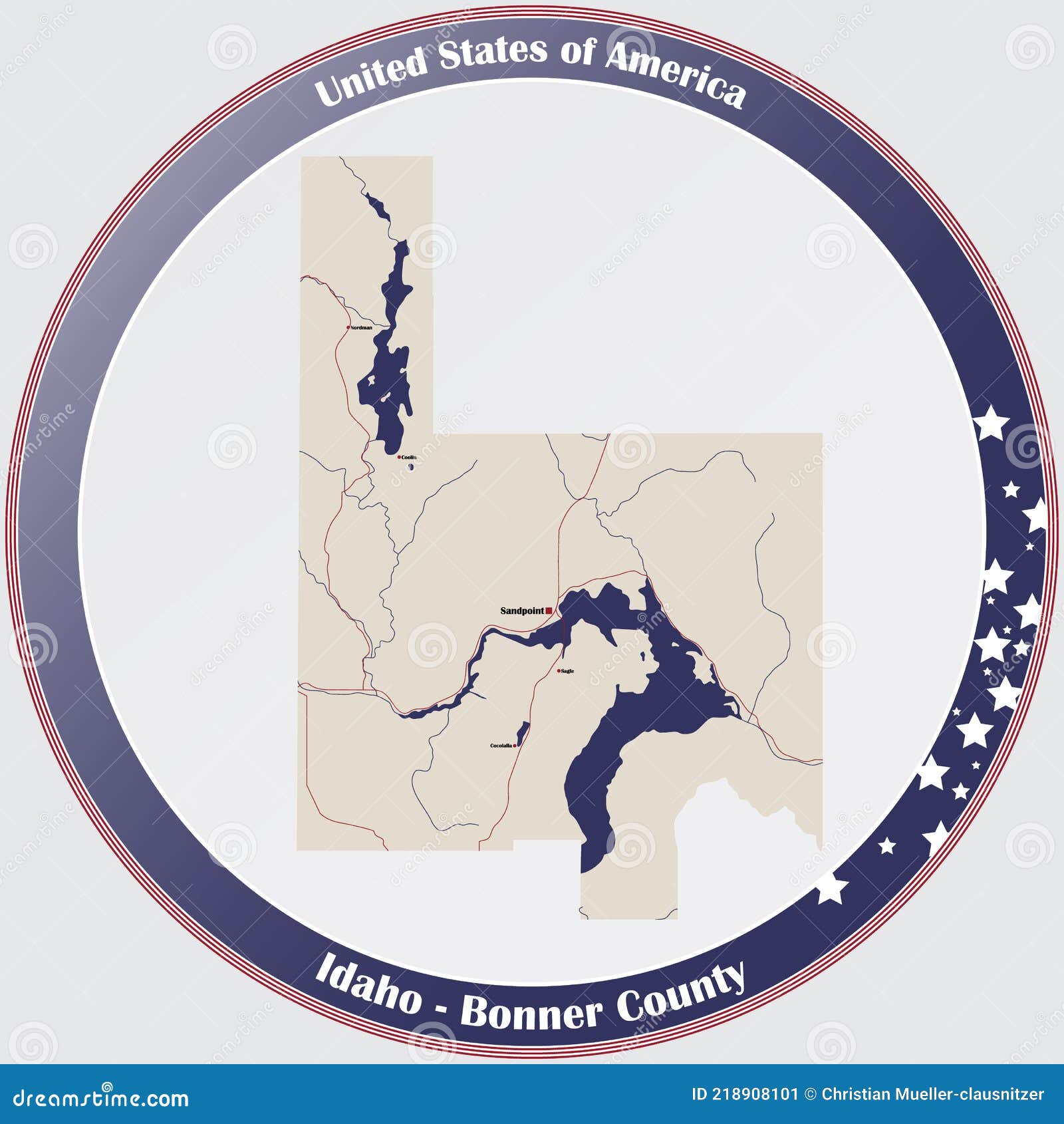 Map of Bonner County in Idaho Stock Vector - Illustration of bonner ...